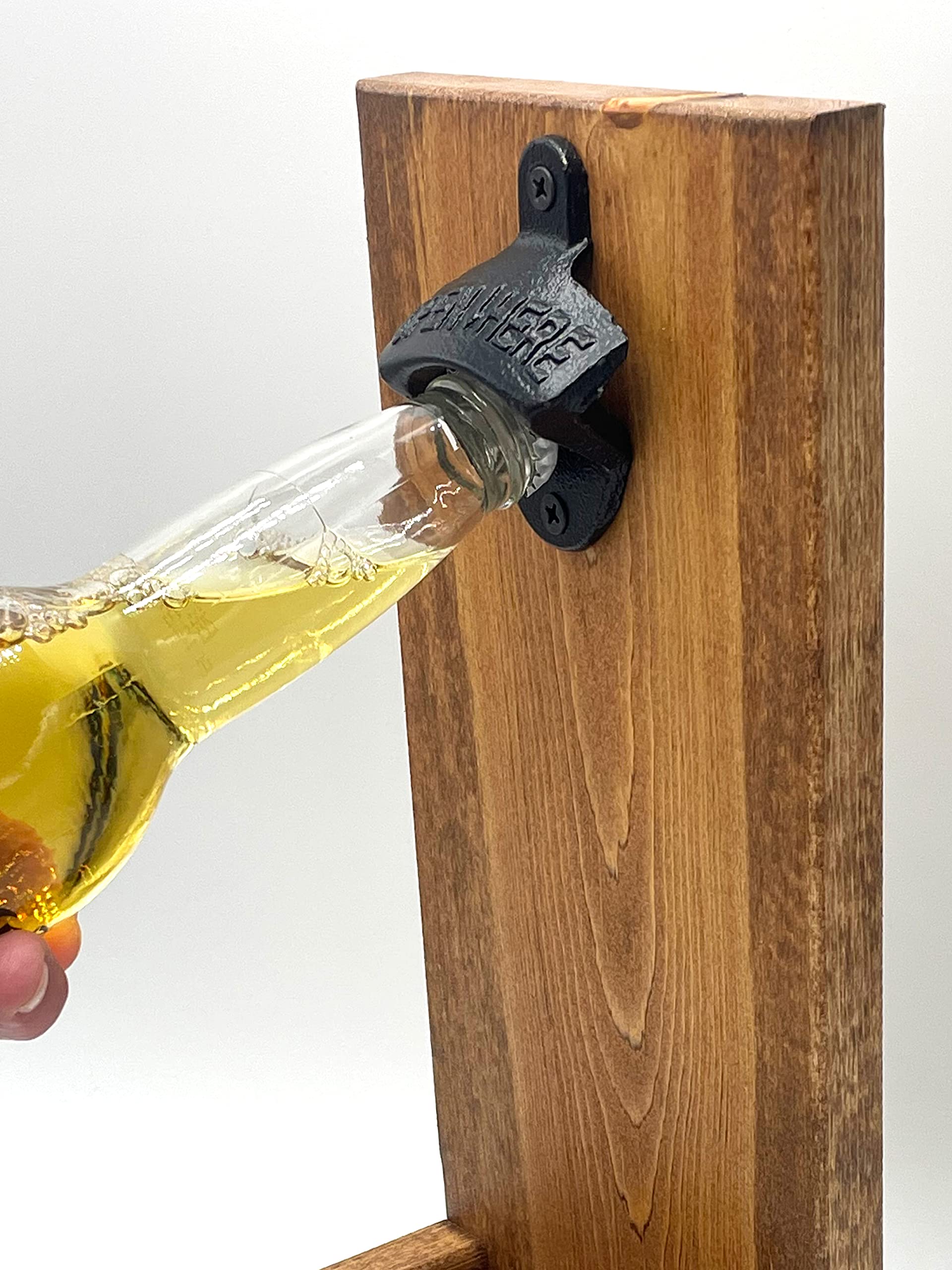Bottle Opener with Dropbox Cap Catcher - Wall Mount or Freestanding - Laser Engraved - Personalized Christmas Gift idea for men Rustic Wood Groomsmen Gift Sets, Wedding and Anniversary Presents