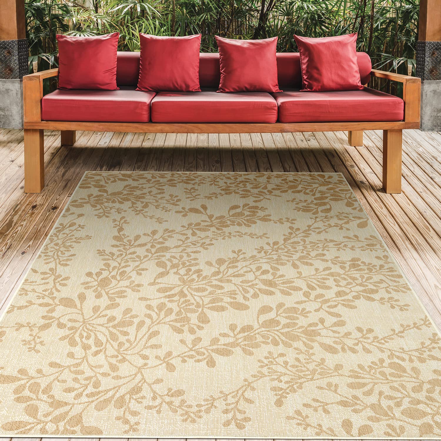 Antep Rugs Patio 5x7 Outdoor/Indoor Floral Area Rug (Beige, 5'3" x 7'6")