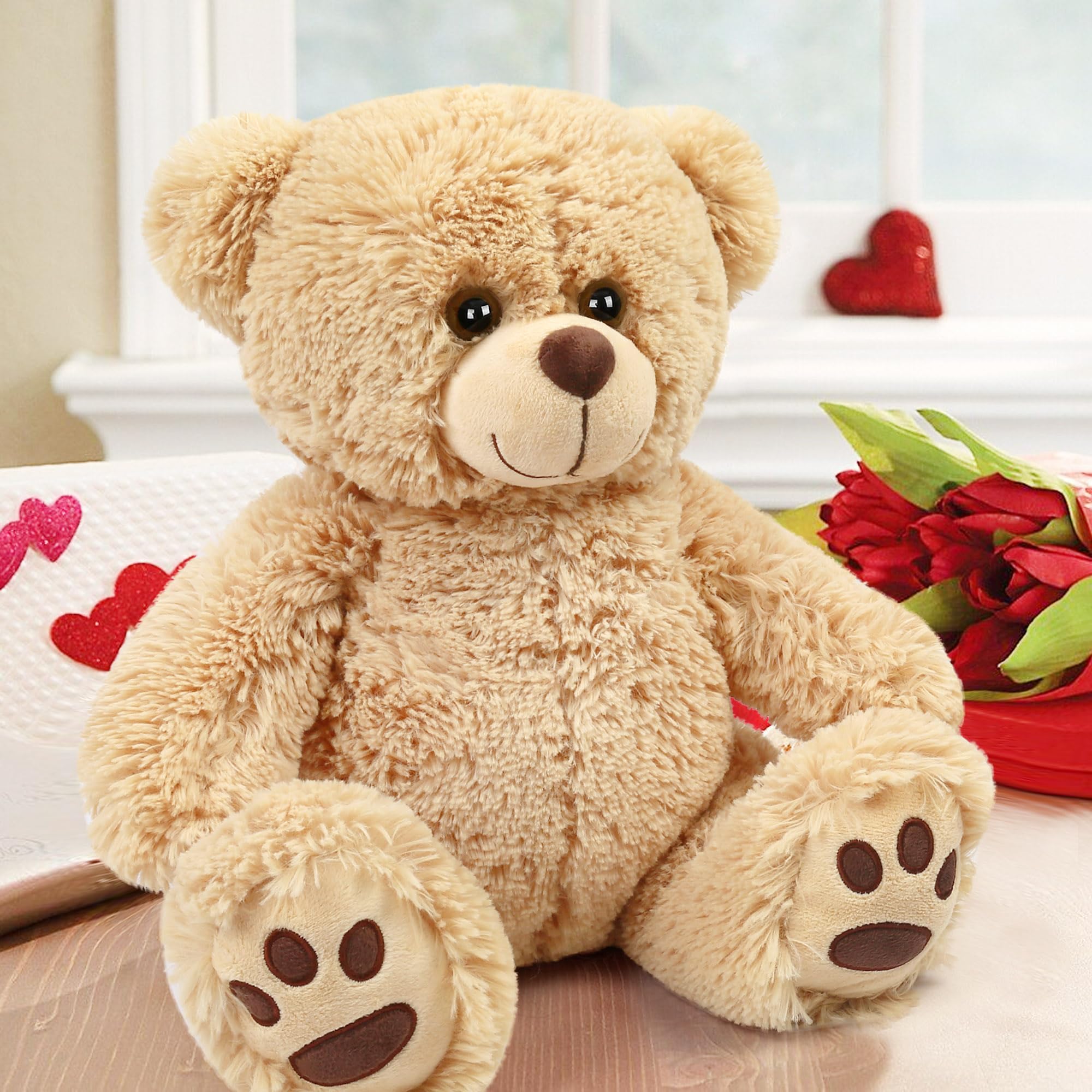 LotFancy Teddy Bear Stuffed Animal, 14 inch Brown Teddy Bear Plush Toy, Valentines Day Gifts for Girlfriend, Birthday for Kids