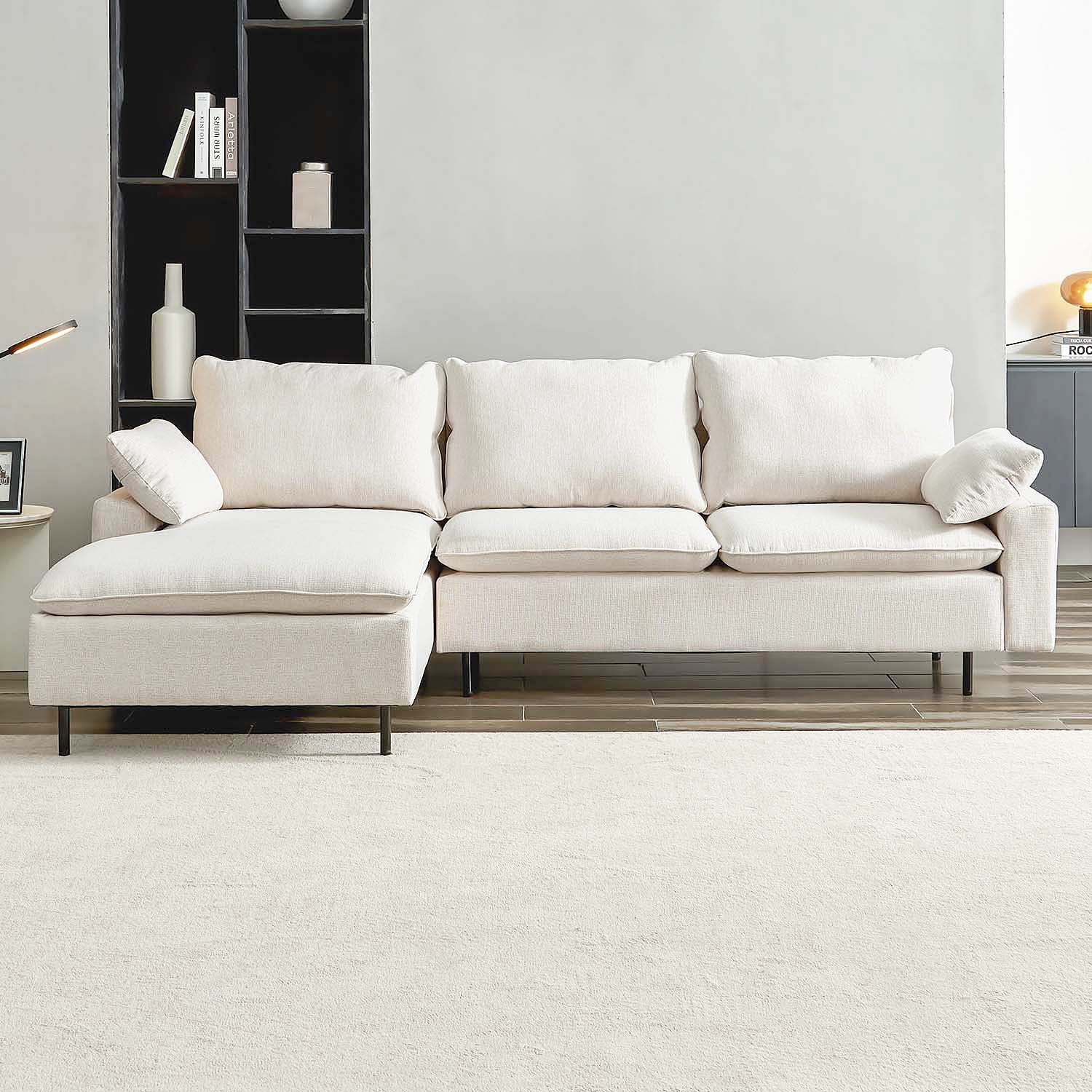 L Shaped Sectional Couches for Living Room, Comfy Sectional Sofa with Chaise Linen Fabric Furniture Sets for Apartment, Office, Beige