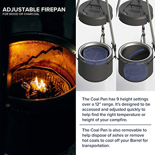 Burch Barrel BBQ Smoker Grill & Fire Pit Combo V2 β Adjustable Hanging Vertical Smoker with Tripod System β Charcoal or Wood-Fired Portable Tripod Grill | Ideal for Grilling, Smoking, Baking | Precision Trackster Temperature Control | The Ultimate Adventu