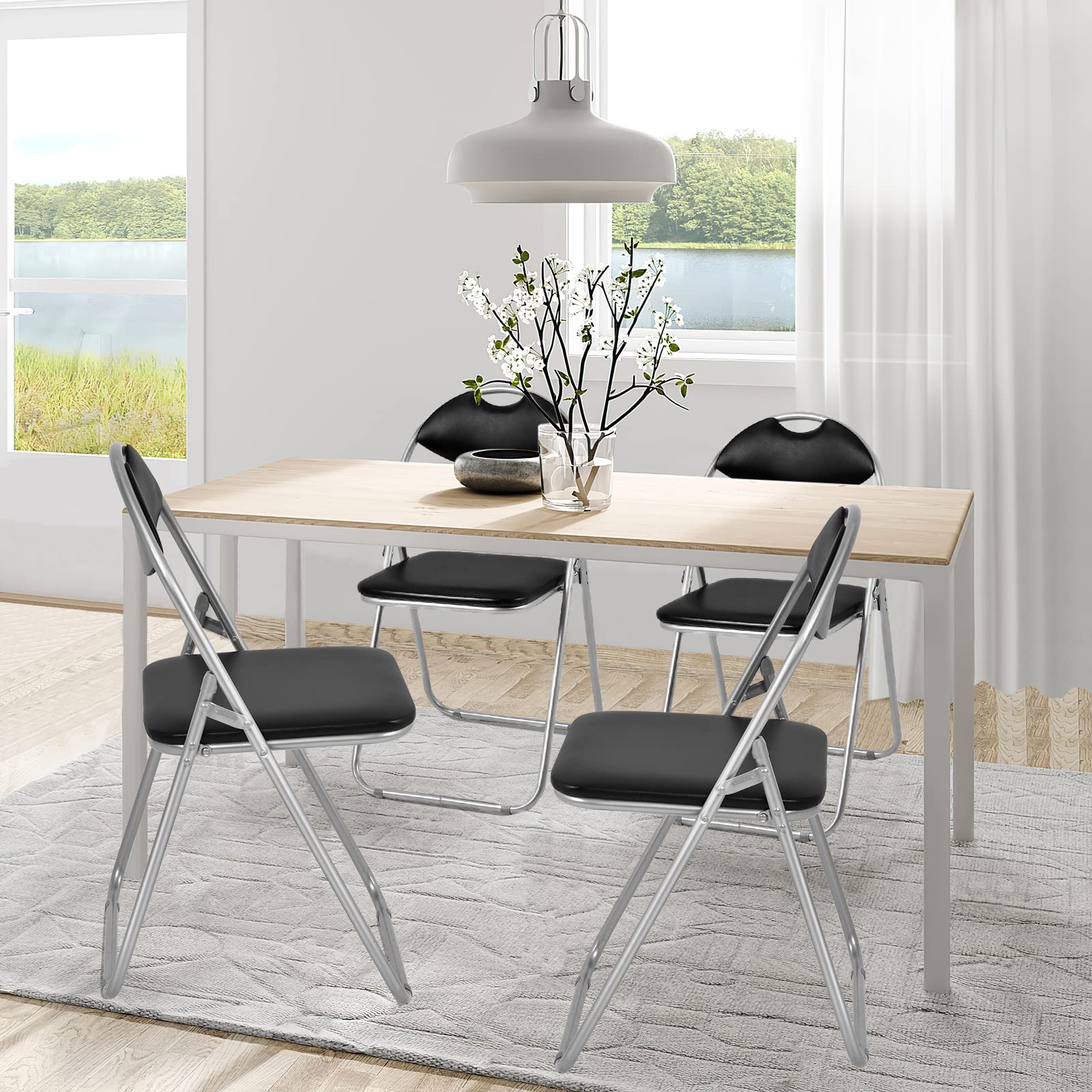 ARLIME Folding Chairs Set of 6, Foldable Chairs w/Handle Hole, Steel Frame, 330 Lbs Weight Capacity, Stackable Padded Folding Chairs for Events Wedding Party