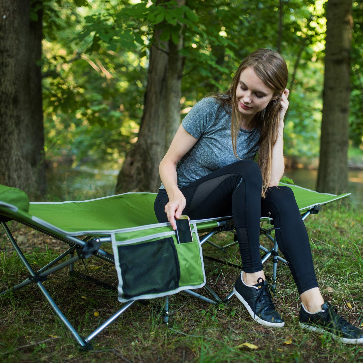 Alpcour Folding Camping Cot β Deluxe Collapsible Single Person Bed in a Bag w/Pillow for Indoor & Outdoor Use β Ultra Lightweight, Comfortable, Heavy Duty Design Holds Adults & Kids Up to 300 Lbs