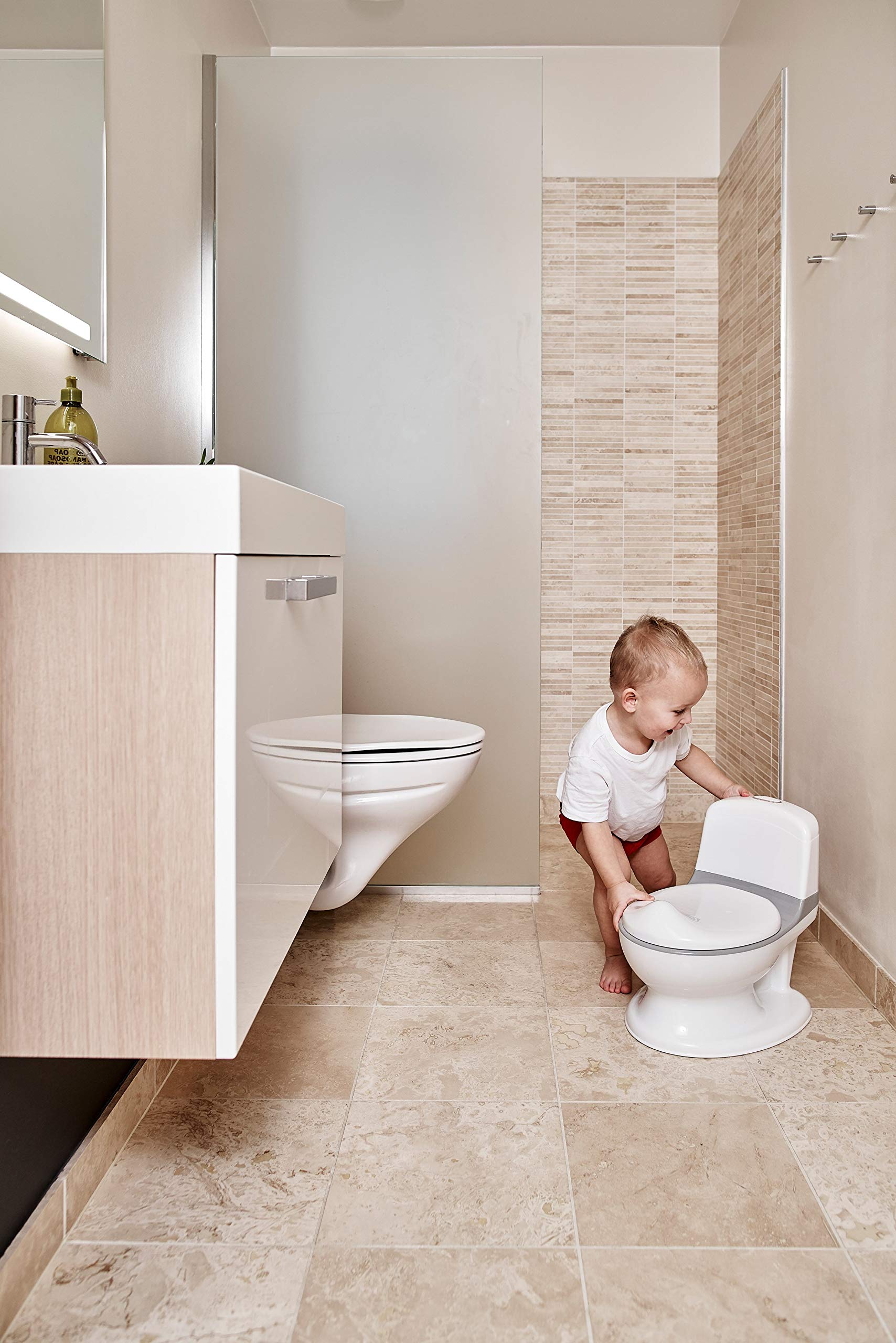 BabyDan Children Training Potty with Flushing Sound. 100% PVC Free. White/Grey