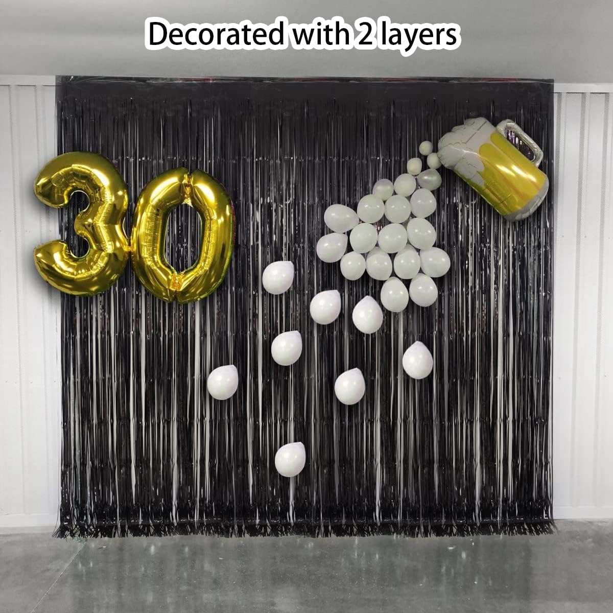 Black [Tinsel] Foil Fringe [Curtain]s, Melsan 3.2 x 8 ft Streamer Backdrop for Birthday, Graduation, Fiesta, Halloween [Party] Decor - Pack of 2