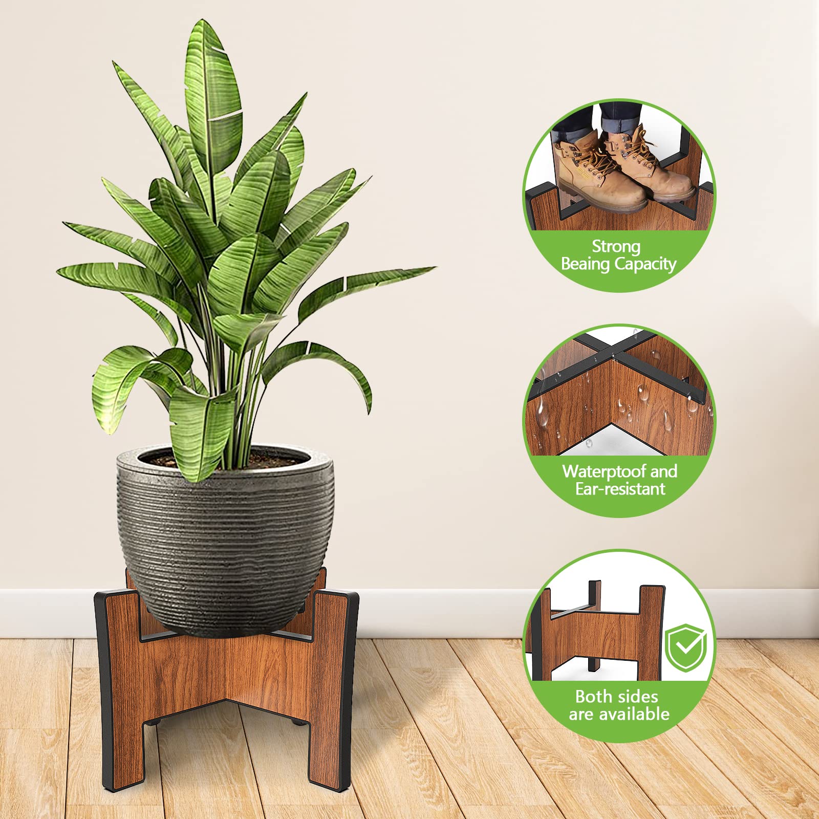 ARLX Plant Stand Indoor 2Pack 10 inch Floor Stand Wood Plant Holder for Indoor Plants