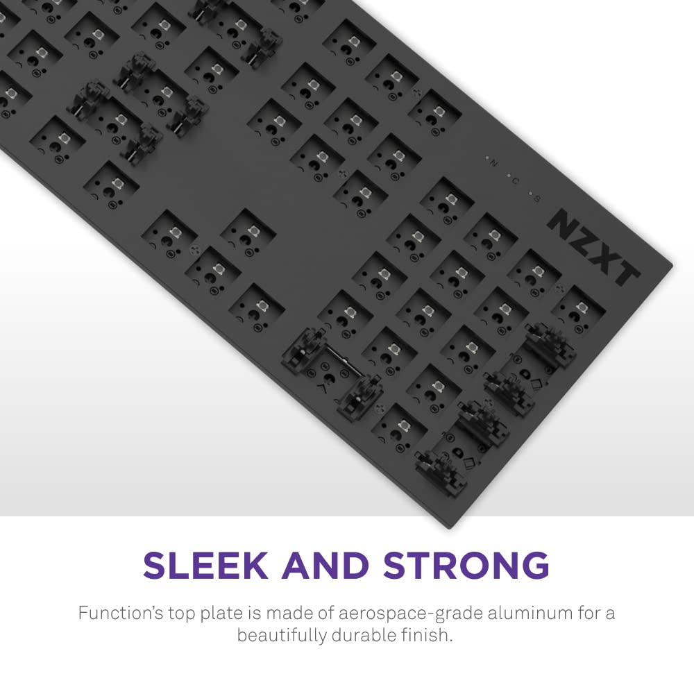 NZXT Function Full-Size USB Gaming Keyboard – Gateron Red Mechanical Switches: Linear, Fast, and Quiet – Hot-Swappable – RGB Backlit – Aluminum Top Plate – Sound Dampening Foam – Wrist Rest – Black