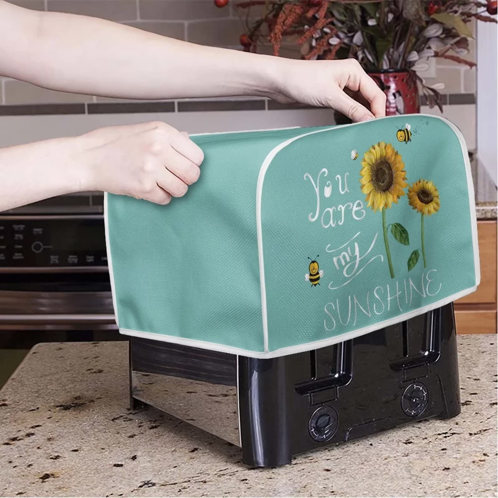 NETILGEN 4 Slice Toaster Dust Cover Bread Machine Oven Dustproof Cover Kitchen Bakeware Protector Dustproof Fingerprint Protection for Women Gift(12.4 x 10.6 x 8.2), You Are My Sunshine