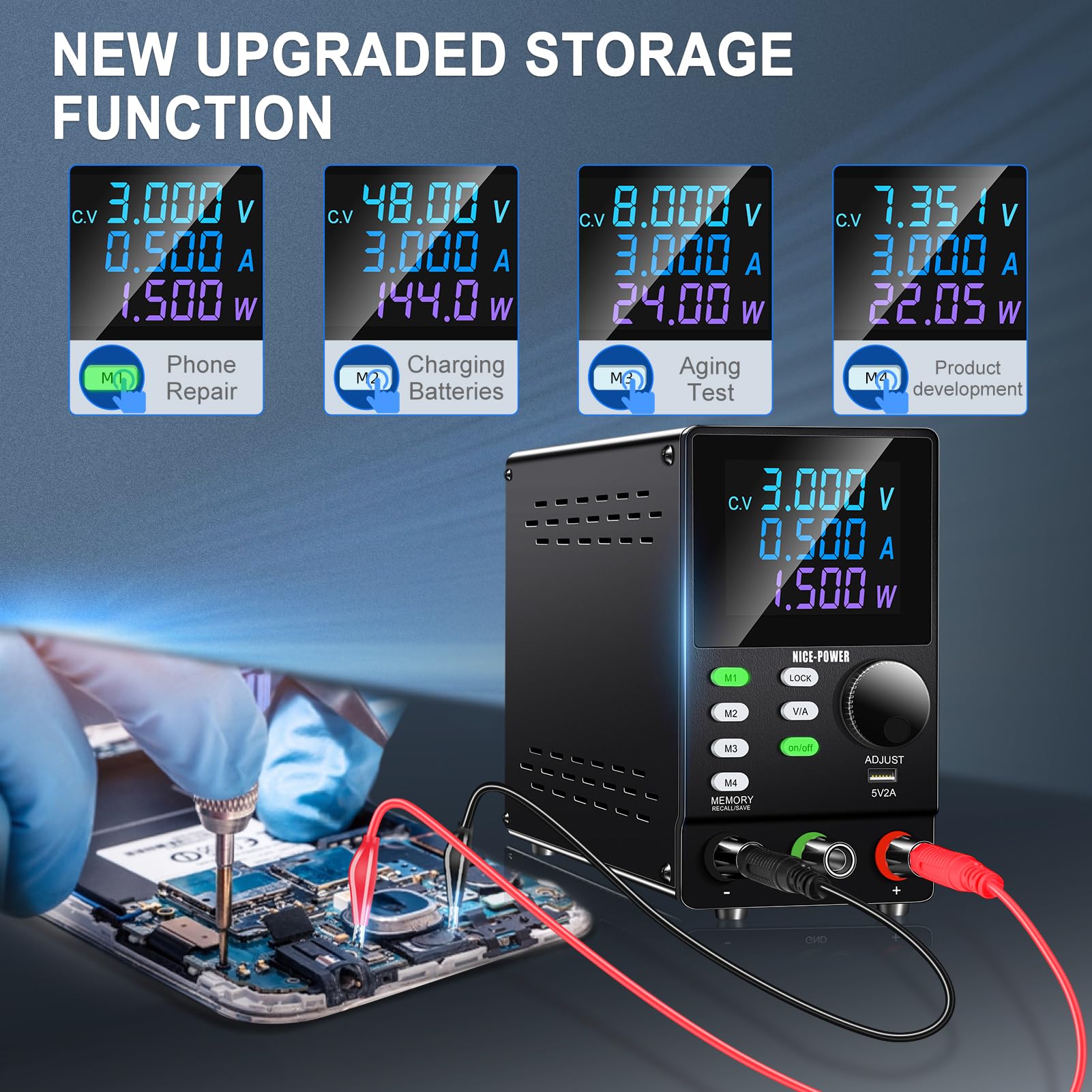 NICE-POWER DC Power Supply Variable, 200V 1A High Voltage Programmable Adjustable Regulated Lab Bench Power Supply with PC Software, Encoder Knob, Memory Storage, Output Switch, Lock Button