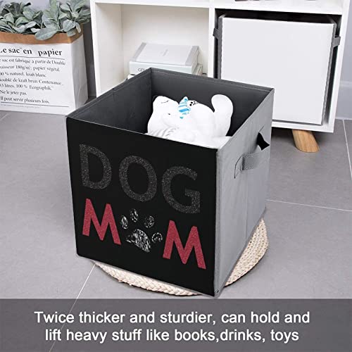 Dog Mom Foldable Storage Bins Printd Fabric Cube Baskets Boxes with Handles for Clothes Toys, 11x11x11