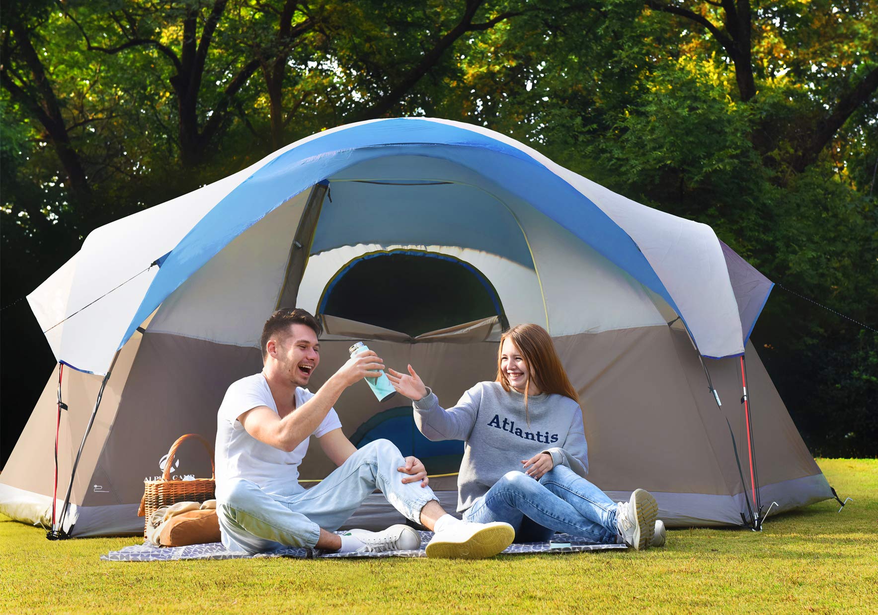 ALPHA CAMP Dome Family Tent Camping Tent 6 Person - Blue 14' x 10'