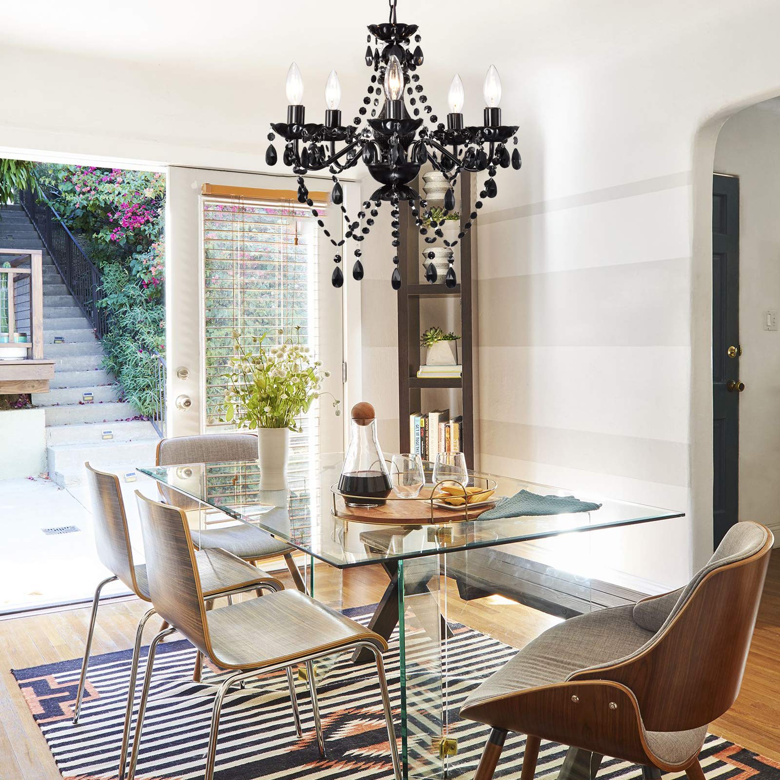 Antique House Black Chandelier Light Fixture 5 Light Modern Crystal Chandelier for Bedrooms Dining Room Acrylic Chandelier