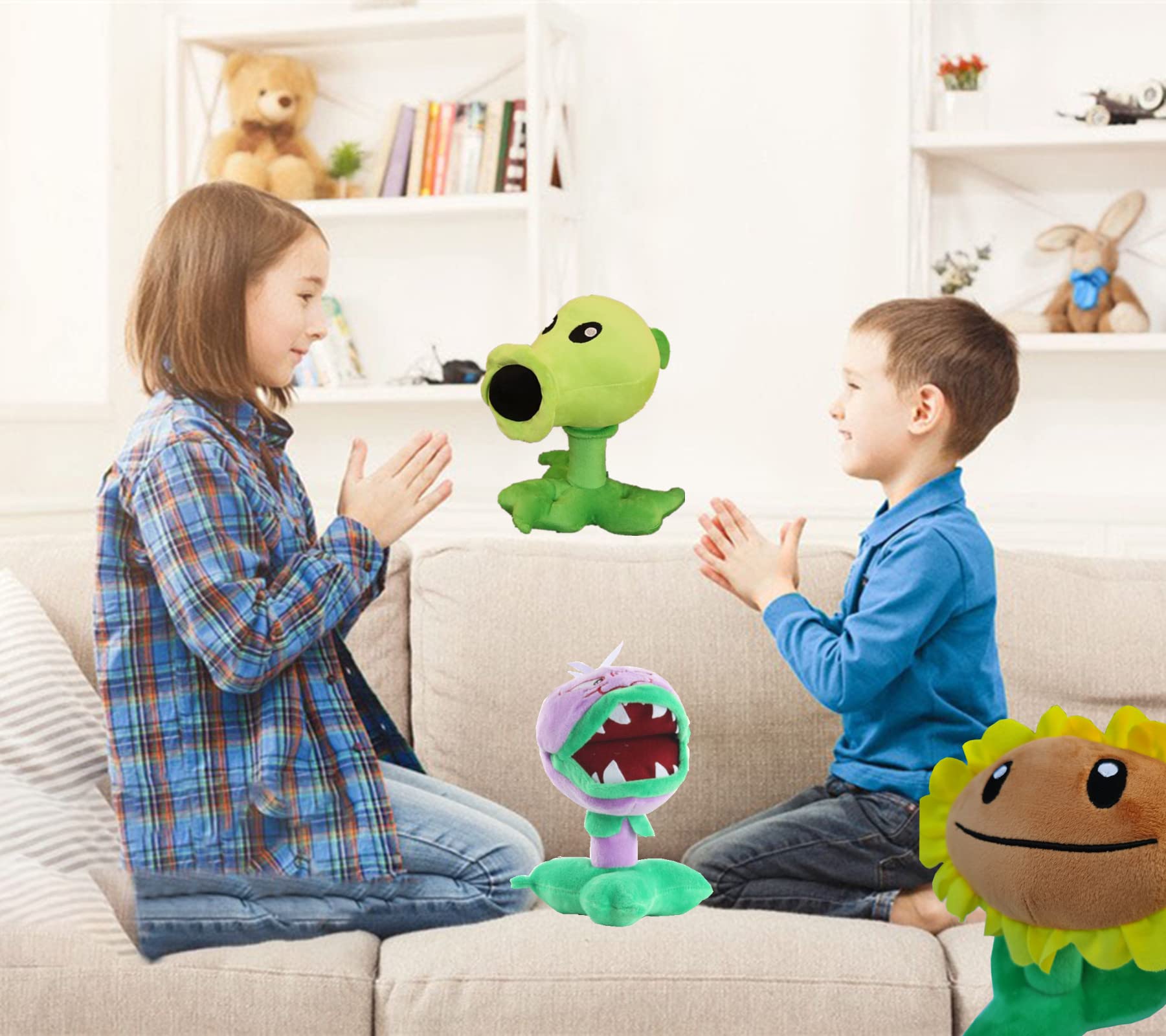 JHESAO 3 PCS PVZ Plush Zombies Plants Sets Toy Peashooter, 1 2 Stuffed Soft Chomper Doll, Sunflower PVZ Figure Doll New
