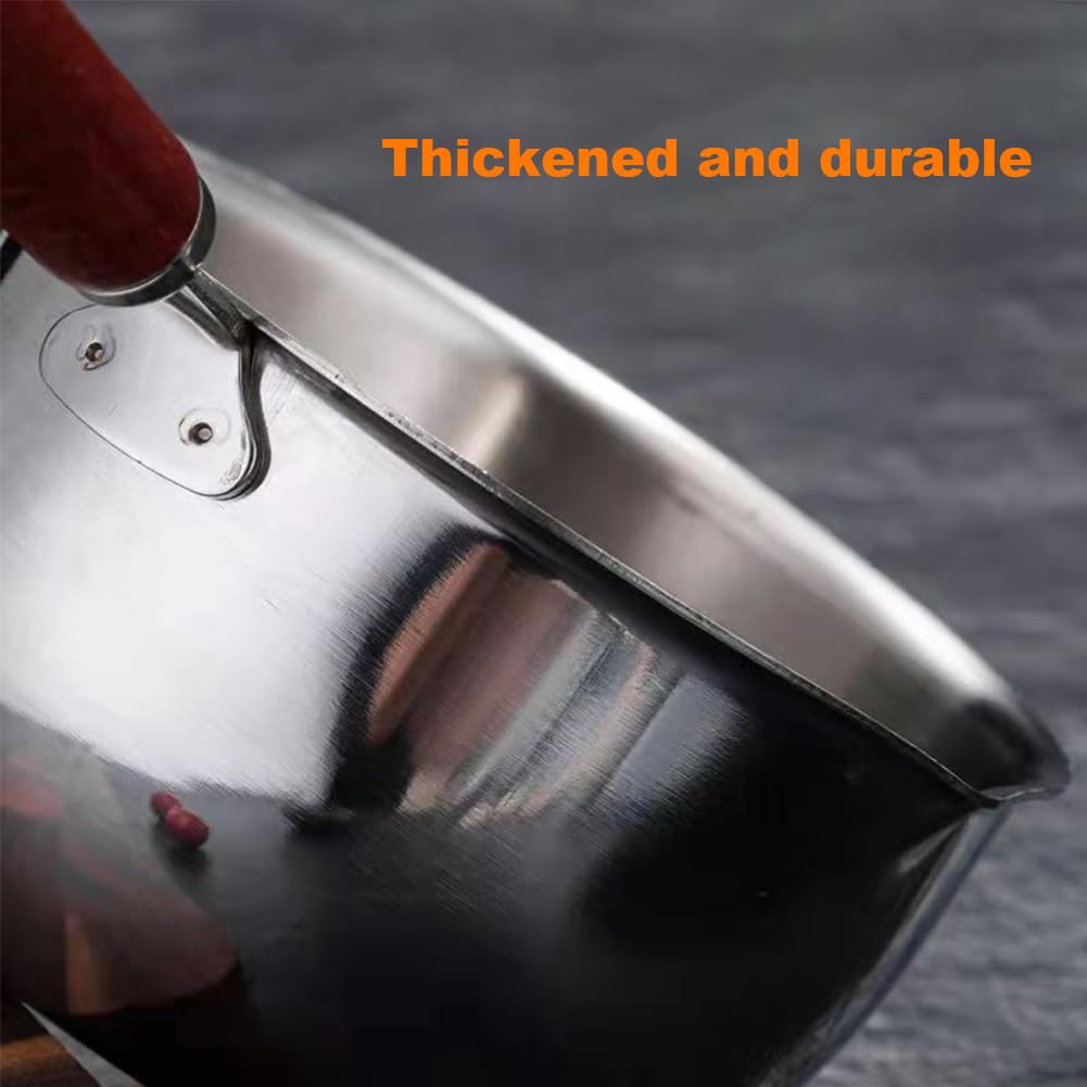 Butter Warmer Pot,Inside with clear scale Small Saucepan with Heat Resistand Wooden Handle and Dual Pour Spout Stainless Steel Small Milk Saucepan(size:300ml)