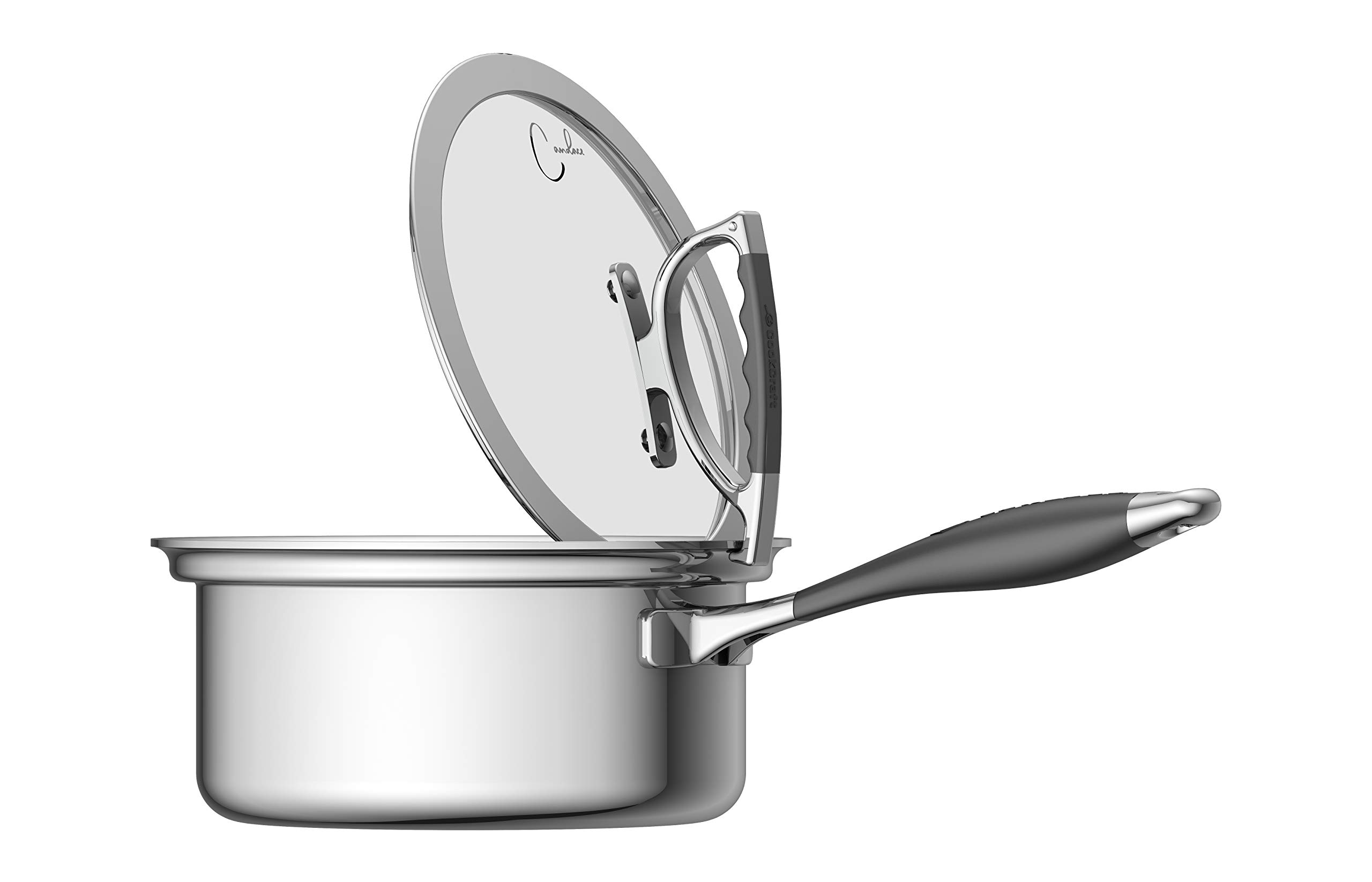 CookCraft by Candace | 3 Quart Tri-Ply Bonded Stainless Steel Aluminum Core Dishwasher Safe Sauce Pan with Glass Latch Lid