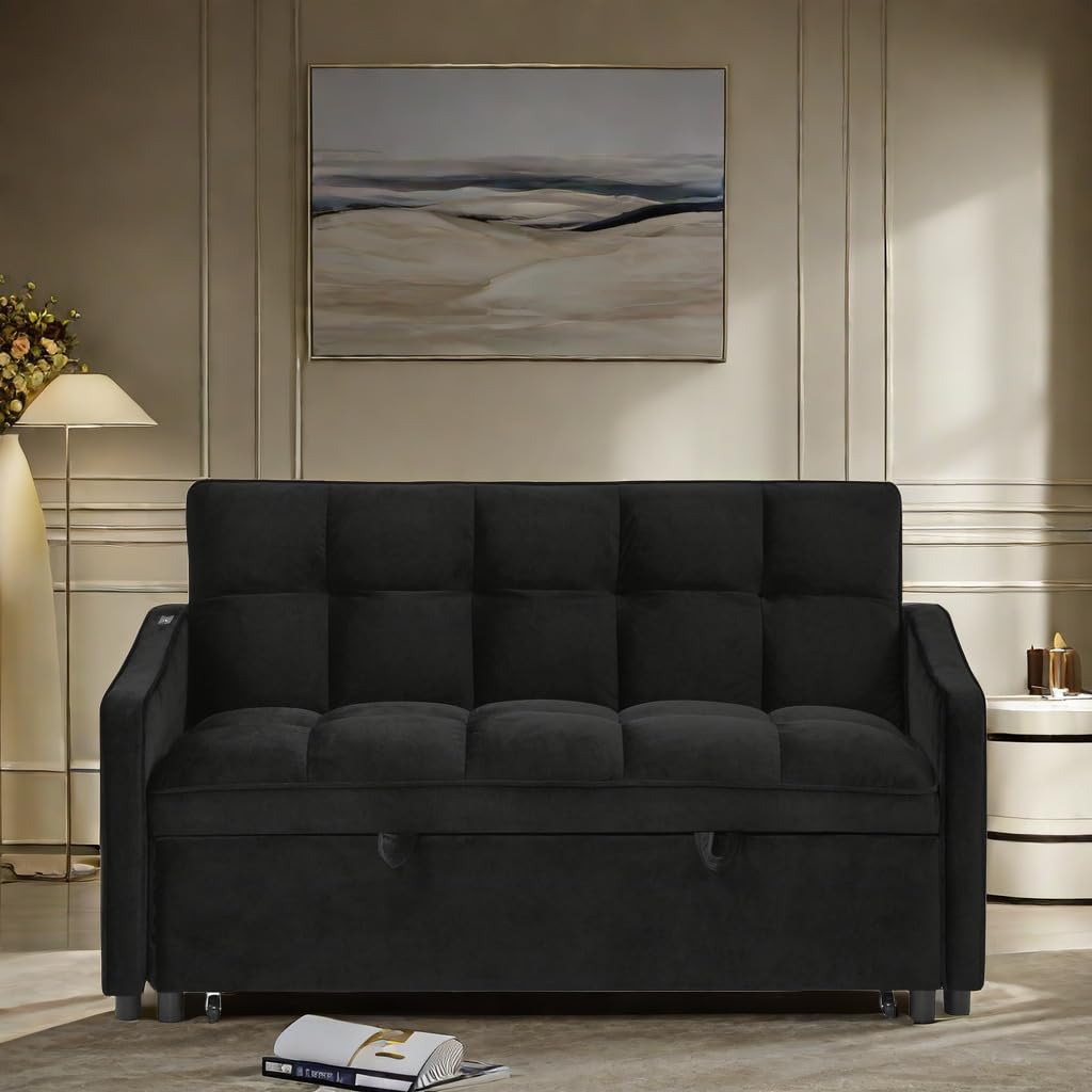 ChicFurnit Sofa Bed, Loveseat, Sofa Bed with Pull-Out Bed, Comfy Couch with TypeC and USB Charging, Reversible Sectional Couches with Adjsutable Back for Living Room, Office & Home Apartment, Grey