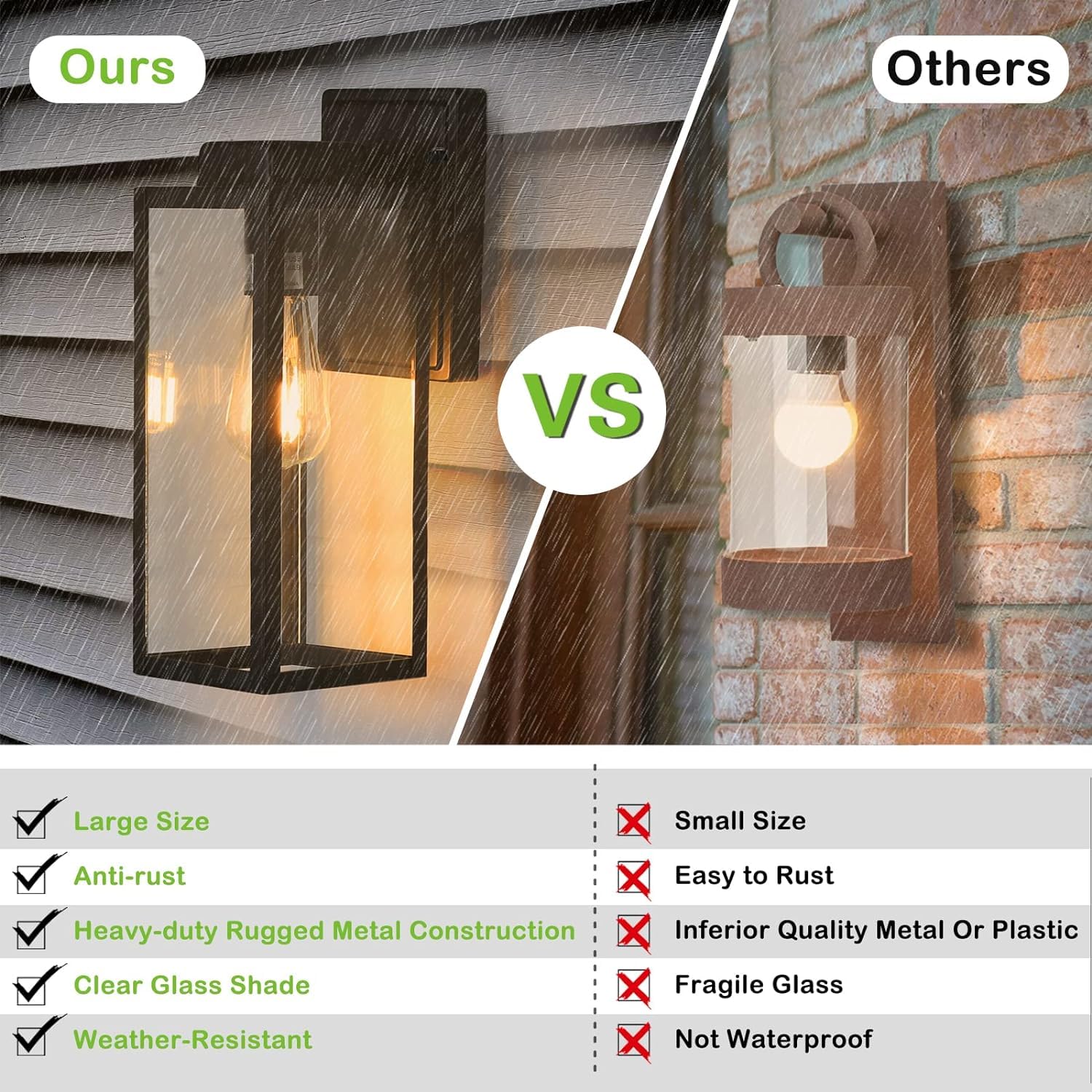 Extra Large Outdoor Wall Lantern,20 Inch Outdoor Wall Lights, Exterior Waterproof Wall Sconce, Anti-Rust Wall Mounted Lighting with Glass Shade, Matte Black Wall Lamp with E26 Socket for Porch, 2 pack