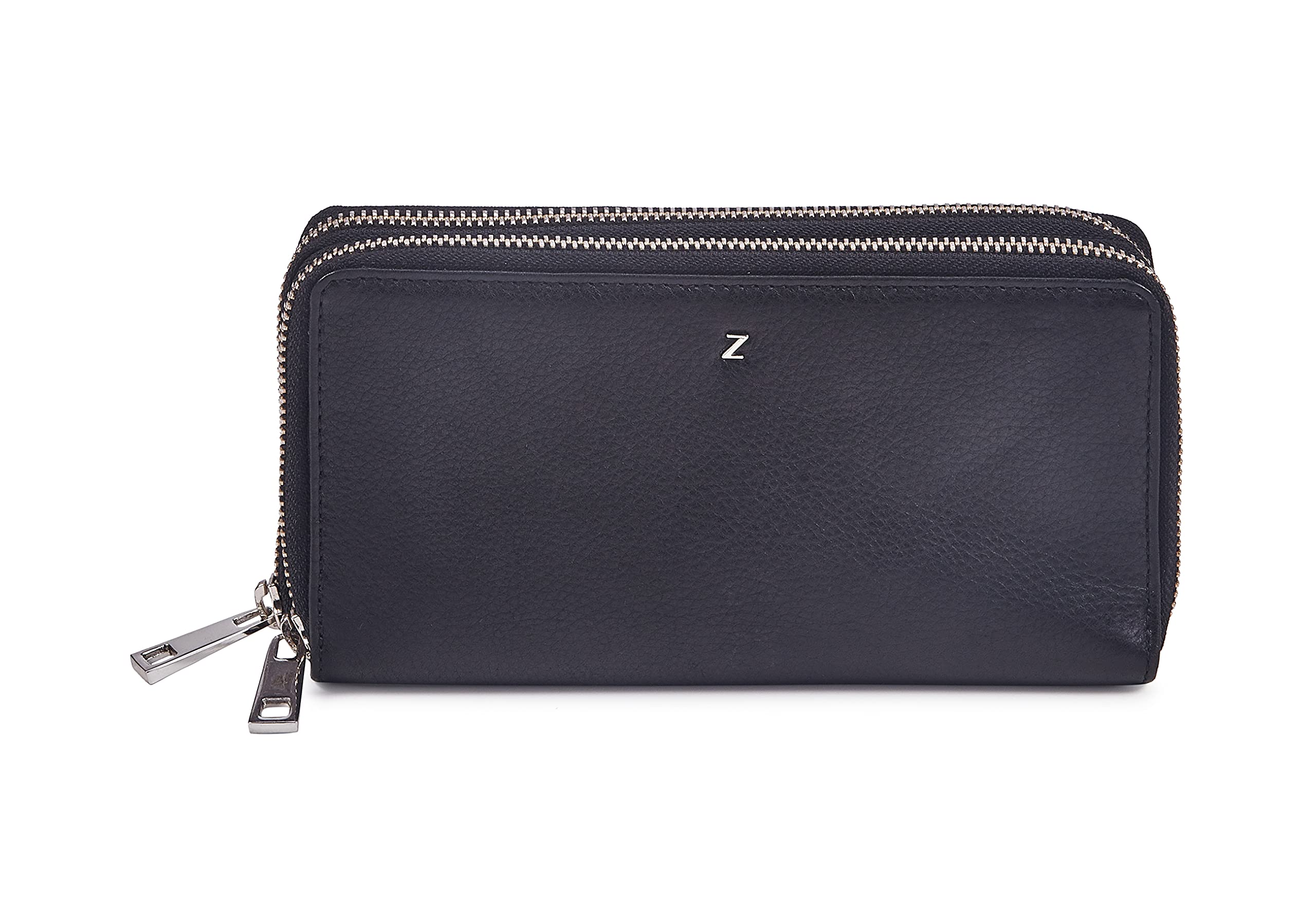 Zinda Genuine Leathers Women’s Wallet Purse Long Double Zip Around RFID Protection (Black)