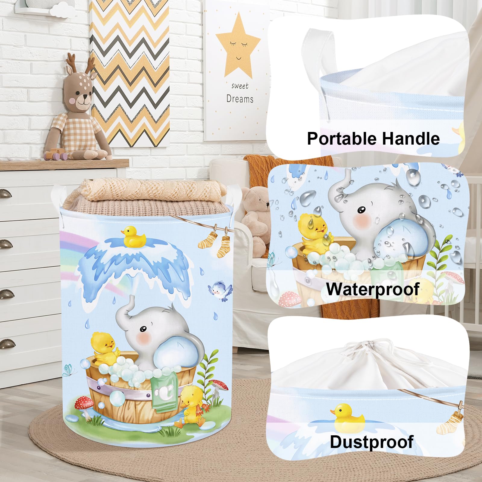 Clastyle 63L Large Shower Elephant Giraffe Kid Laundry Hamper with Handle Bathroom Clothes Pool Beach Towel Nursery Toy Storage Basket with Lid