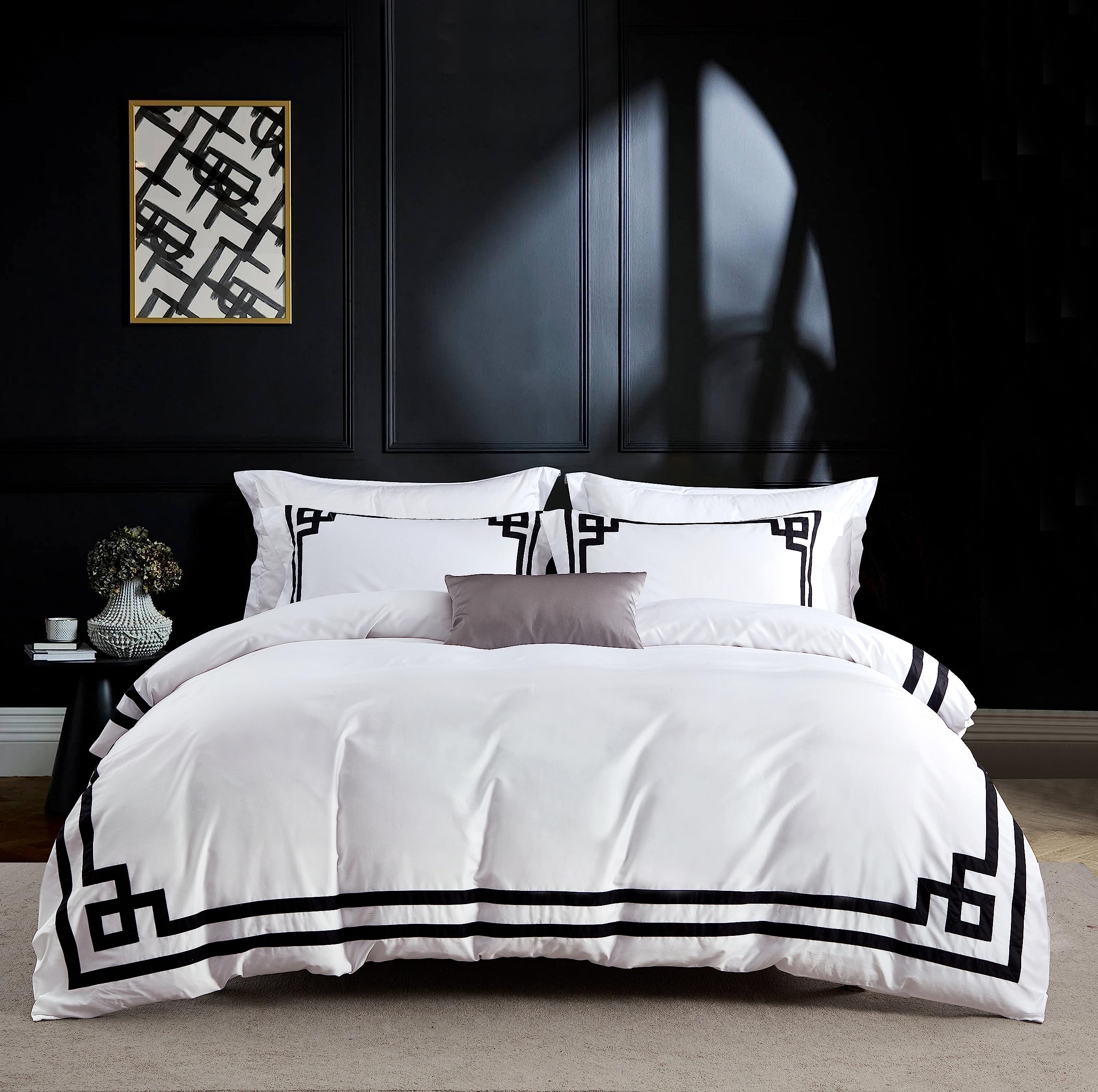CASA BOLAJ DESIGNED TO DREAM 3 Pcs Do Not Include Filling Duvet Cover Set 100% Egyptian Cotton Sateen Luxury 400 TC (White Black, King)