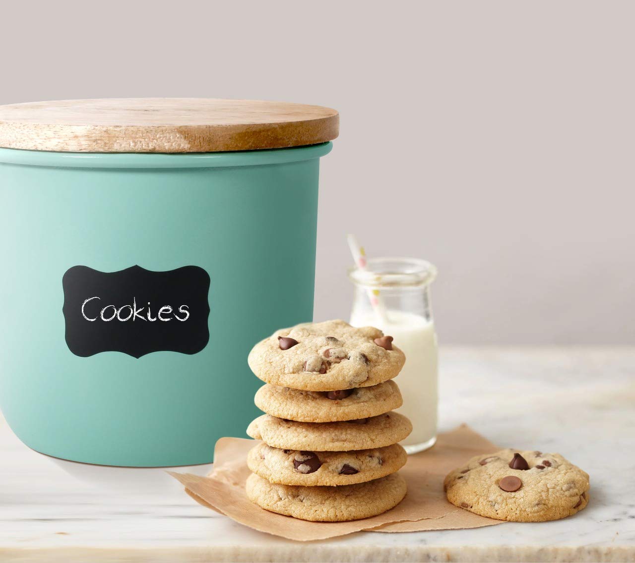 Alpha Living Home Food Storage Jar Canister with Airtight Wooden Lid, Modern Design Kitchen Storage Container, Silicone Sealing Ring for Nuts,Cereal,Candy,Cookie,Flour,Pasta,Spices - Mint Green