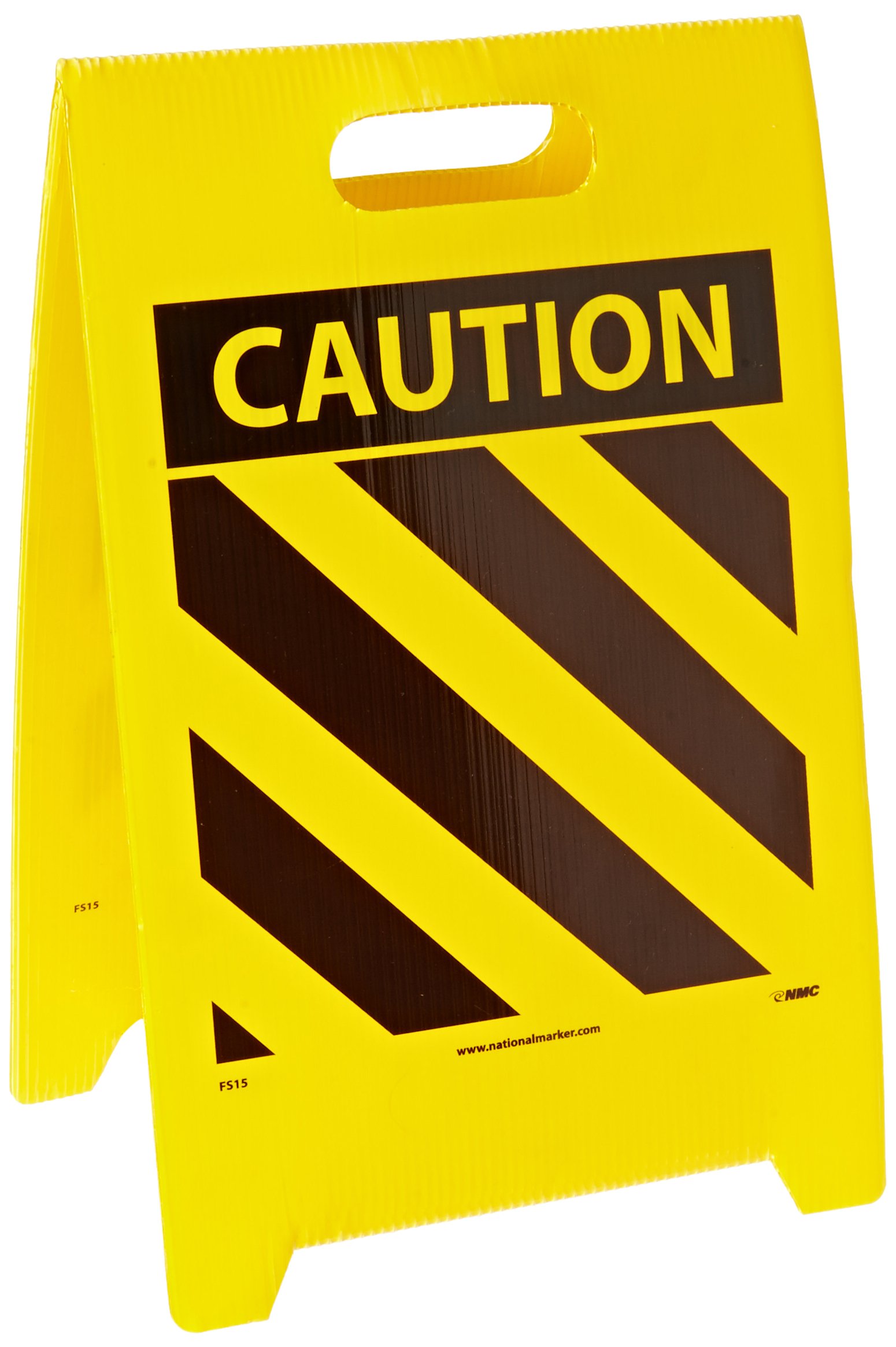 NMC FS15 Double Sided Floor Sign, Legend "CAUTION" with Hazard Stripe, 12" Length x 20" Height, Coroplast, Yellow/Black