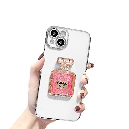 FLYING FLIER Cell Phone Holder Stand, Glitter Perfume Bottle Cell Phone Kickstand Portable Phone Desk Stand with Inner Mirror Compatible with iPhone/Android All Phones (Pink)