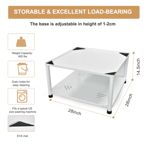 CMXIKJ Laundry Pedestal 28", Adjustable Height Metal Steel Base with Storage Shelf, Universal Fit Pedestal for Washer and Dryer, 28 x 28 x 14.5 Inch (White)