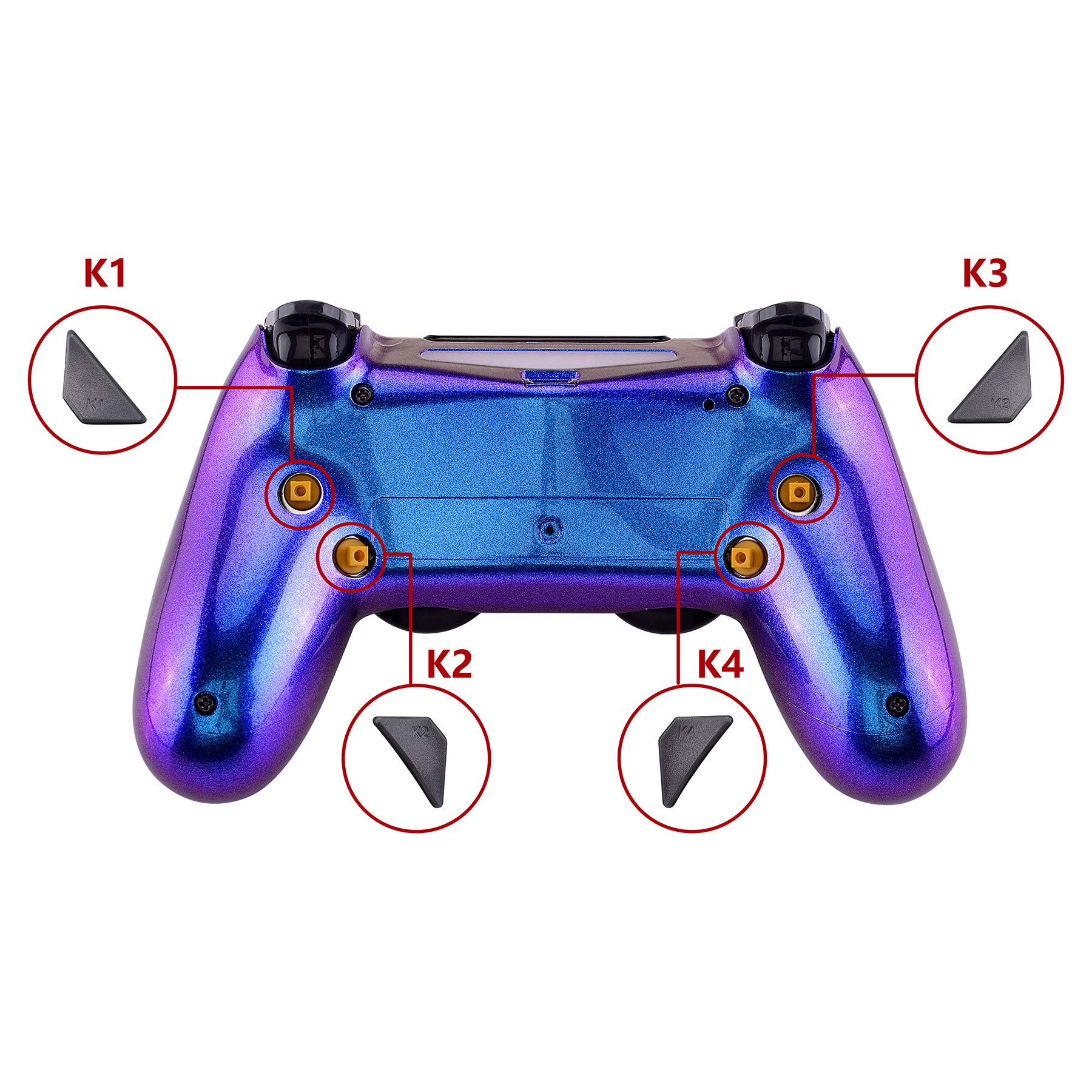 eXtremeRate Chameleon Purple Blue Dawn Programable Remap Kit for PS4 Controller with Upgrade Board & Redesigned Back Shell & 4 Back Buttons - Compatible with JDM-040/050/055 - Controller NOT Included