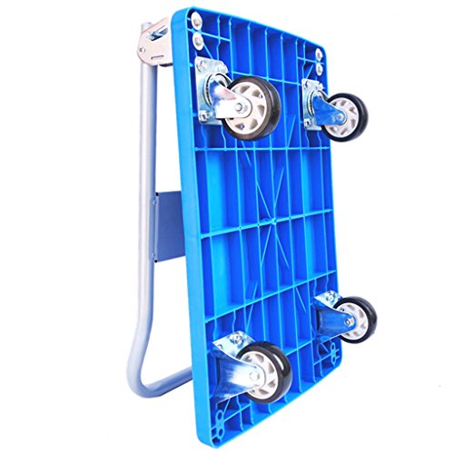 BJL-Hang Truck Trolley/Folding Trolley PVC Four-Wheeled Pull Truck Hand Truck Blue Flatbed Plastic Van Tool Cart Load 150KG OYO (Color : Blue)