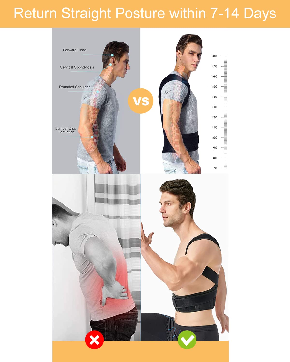 Back Brace Posture Corrector for Women and Men Back Lumbar Support Shoulder Posture Support for Improve Posture Provide and Back Pain Relief (Medium)