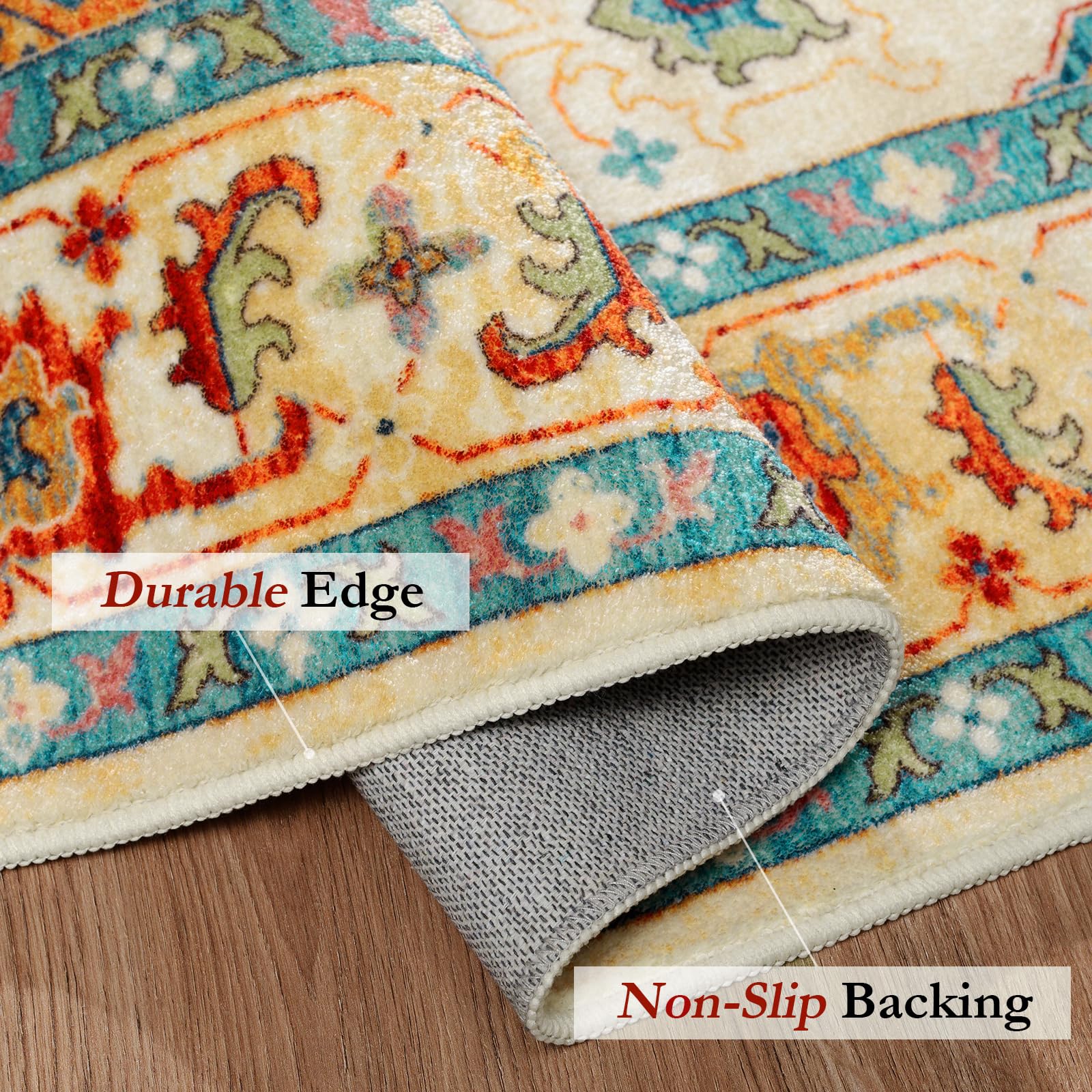 CHICHIC Boho Area Rug 3x5 Washable Rug Non-Slip Entryway Rug Vintage Rug Soft Indoor Accent Rug for Entrance Living Room Bedroom Bedside Kitchen Office Carpet, Red-Blue