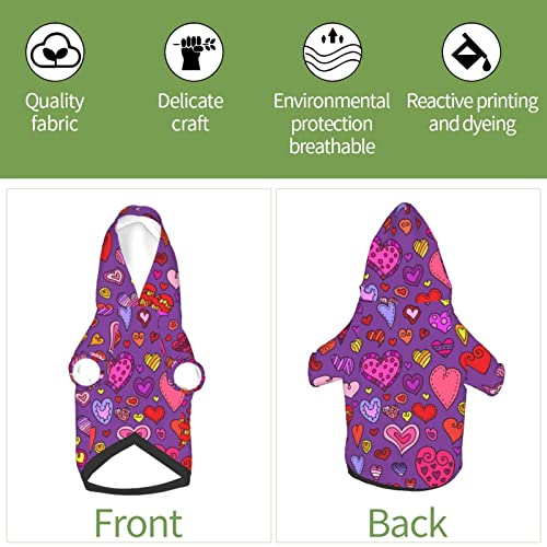 Dog Puppy Hoodies Valentine's Day Rainbow Hearts Sweatshirt Pet Hooded Coat Jackets Apparel for Small Dogs Small