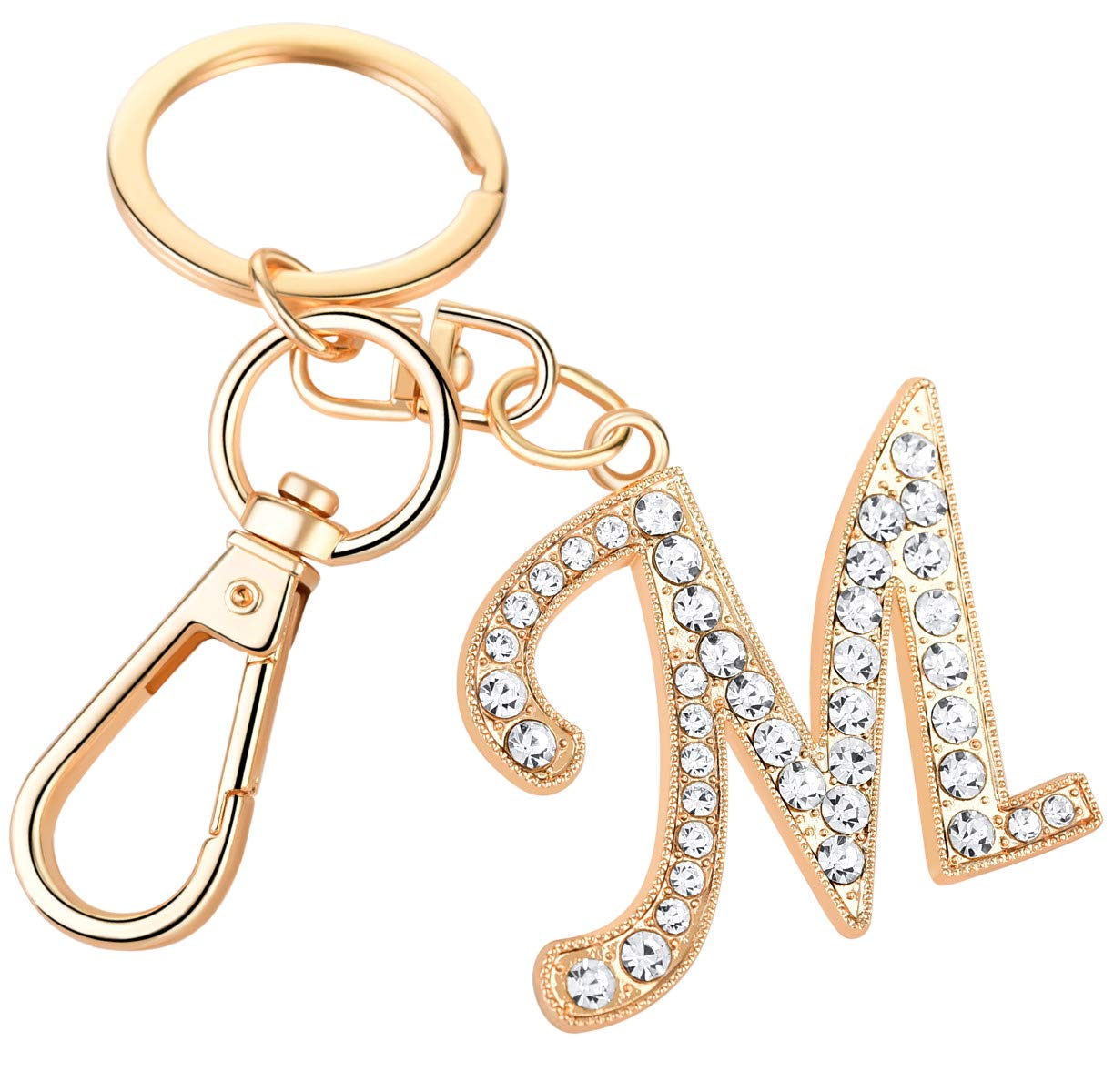 AlphaAcc Keychain for Women Purse Charms for Handbags Crystal Alphabet Initial Letter Pendant with Key Ring,Letter M