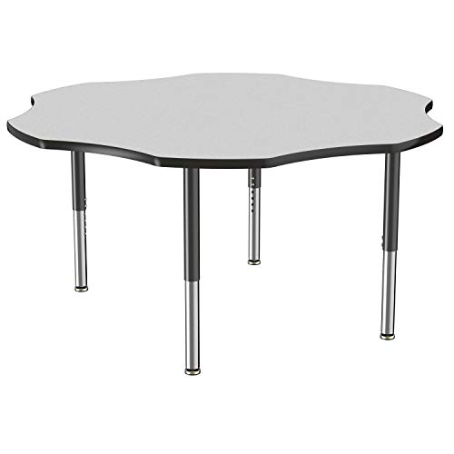 Factory Direct Partners 10091-GYBL Mobile Flower Activity School and Office Table (60"), Super Legs with Glides and Casters, Adjustable Height 19-30" - Gray Top and Black Edge