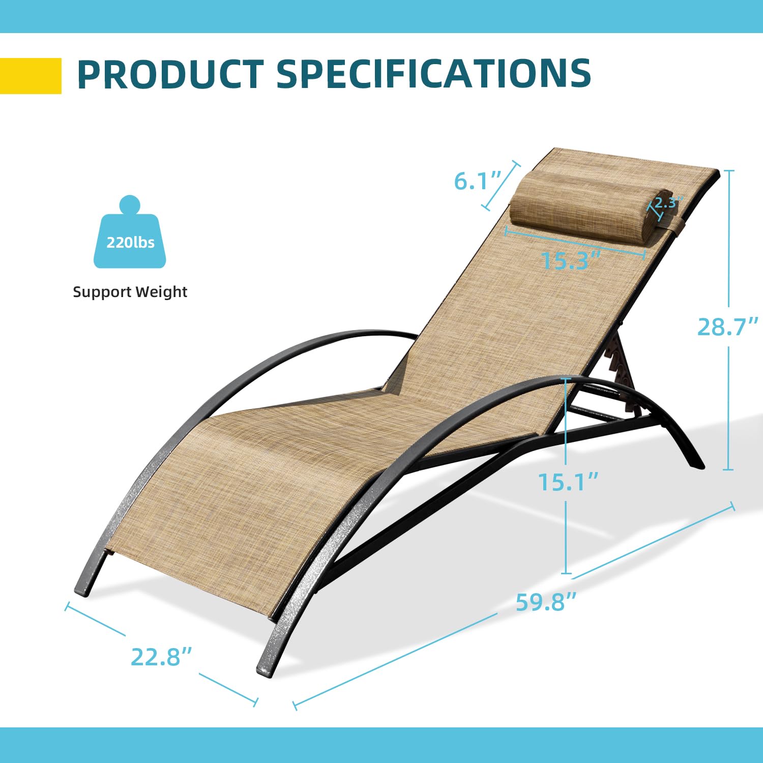 EROMMY All-Weather Textiline Recliner Chairs Set of 2 Outdoor Lounge Chairs with Adjustable Backrest (Arc Brown, Set of 2)