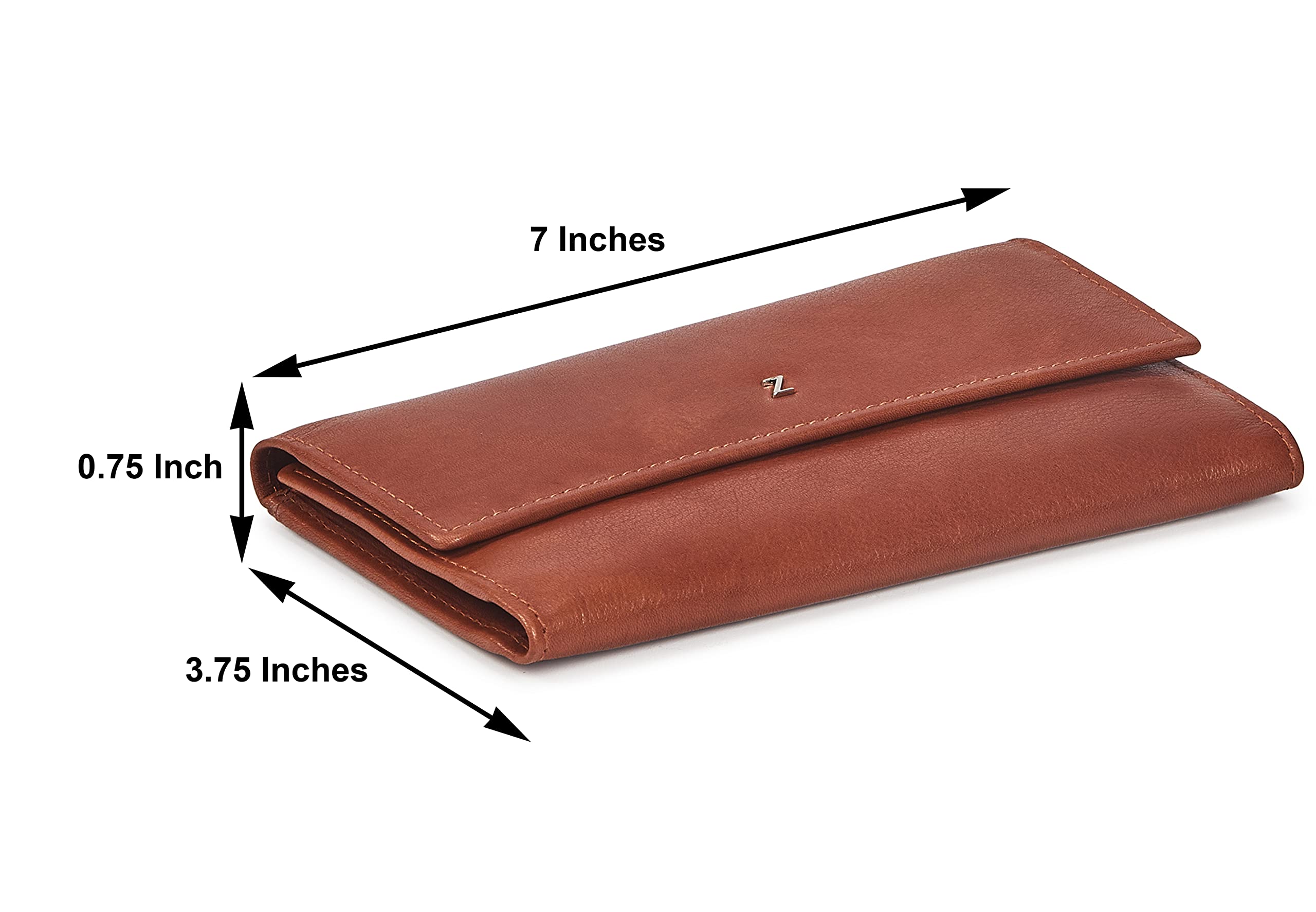 Zinda Genuine Leathers Women’s Wallet Purse Long Trifold Flap Over RFID Protection (Tan)