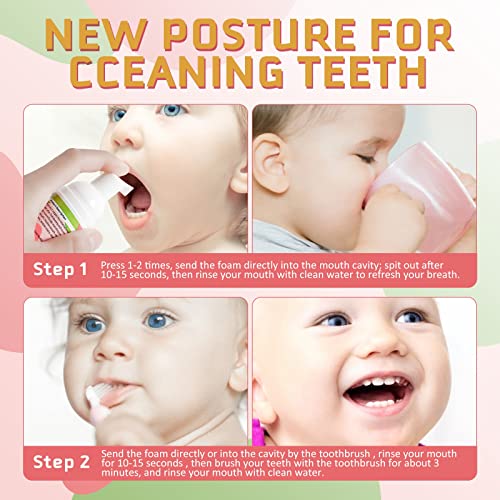 Foam Toothpaste Kids, Toddler Toothpaste with Low Fluoride, Kids Foam Toothpaste for U Shaped Toothbrush Electric Toothbrush, Foam Toothpaste for Children Kids Ages 3 Plus (Watermelon+Strawberry)
