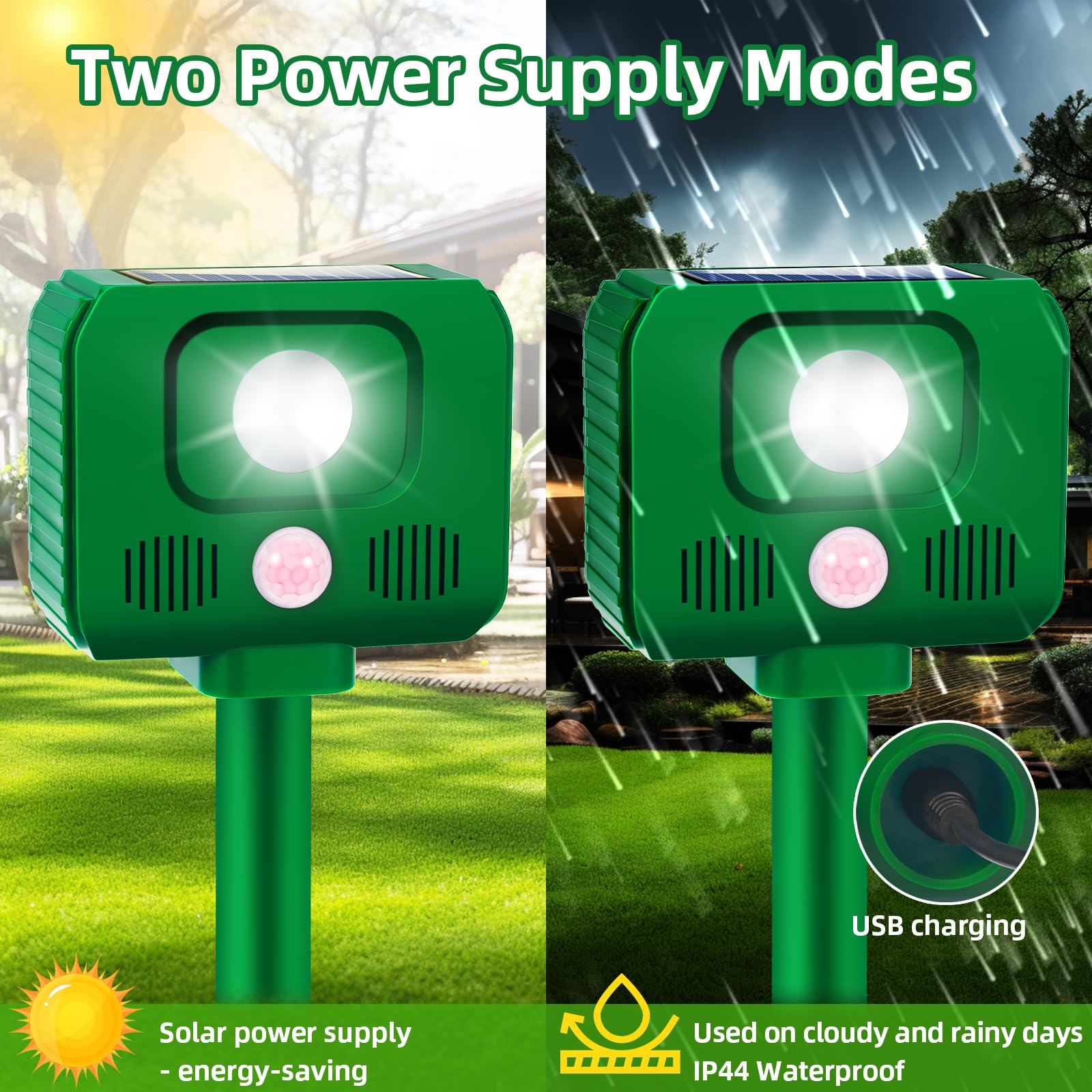 Jahy2Tech Ultrasonic Animal Repellent Outdoor Deer Repellent Devices Sonic Cat Repellent with Motion Sensor & Strobe Light, Skunk Rabbit Raccoon Repellent Solar Animal Repeller Deterrent for Yard