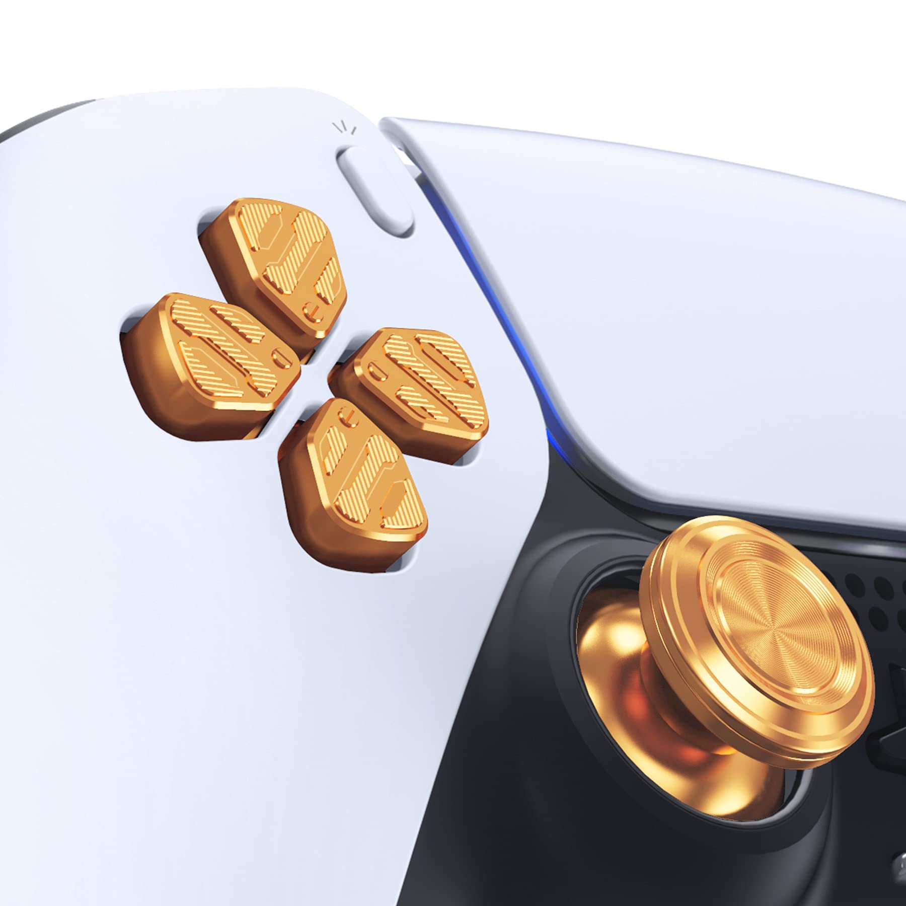 eXtremeRate Gold Metal Thumbsticks Dpad ABXY Buttons for PS5 Controller, Custom Replacement Aluminum Analog Thumbsticks & Action Buttons & Direction Keys for PS5 Controller - Controller NOT Included
