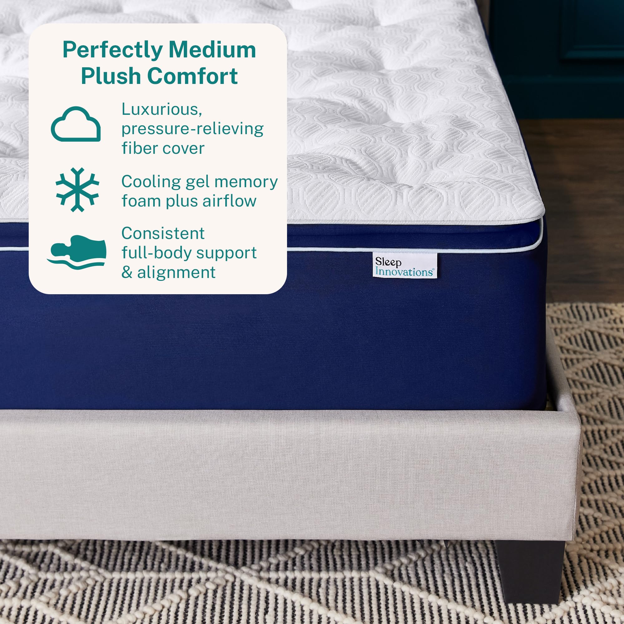 Sleep Innovations Skyler 12 Inch Cooling Gel Memory Foam Mattress, Fiber Fill Pillow Top, Full Size, Bed in a Box, Medium Plush Feel