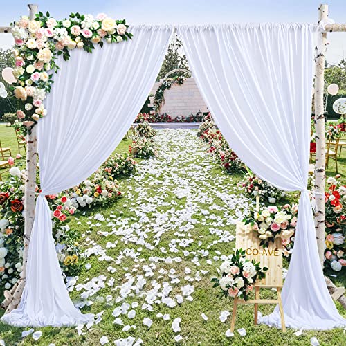 CO-AVE White Backdrop Curtain for Parties 10x7ft Wrinkle Free Wedding Baby Shower Curtain Backdrop for Birthday Party Background Decorations White Chiffon Fabric Drapes 5x7ft, 2 Panels