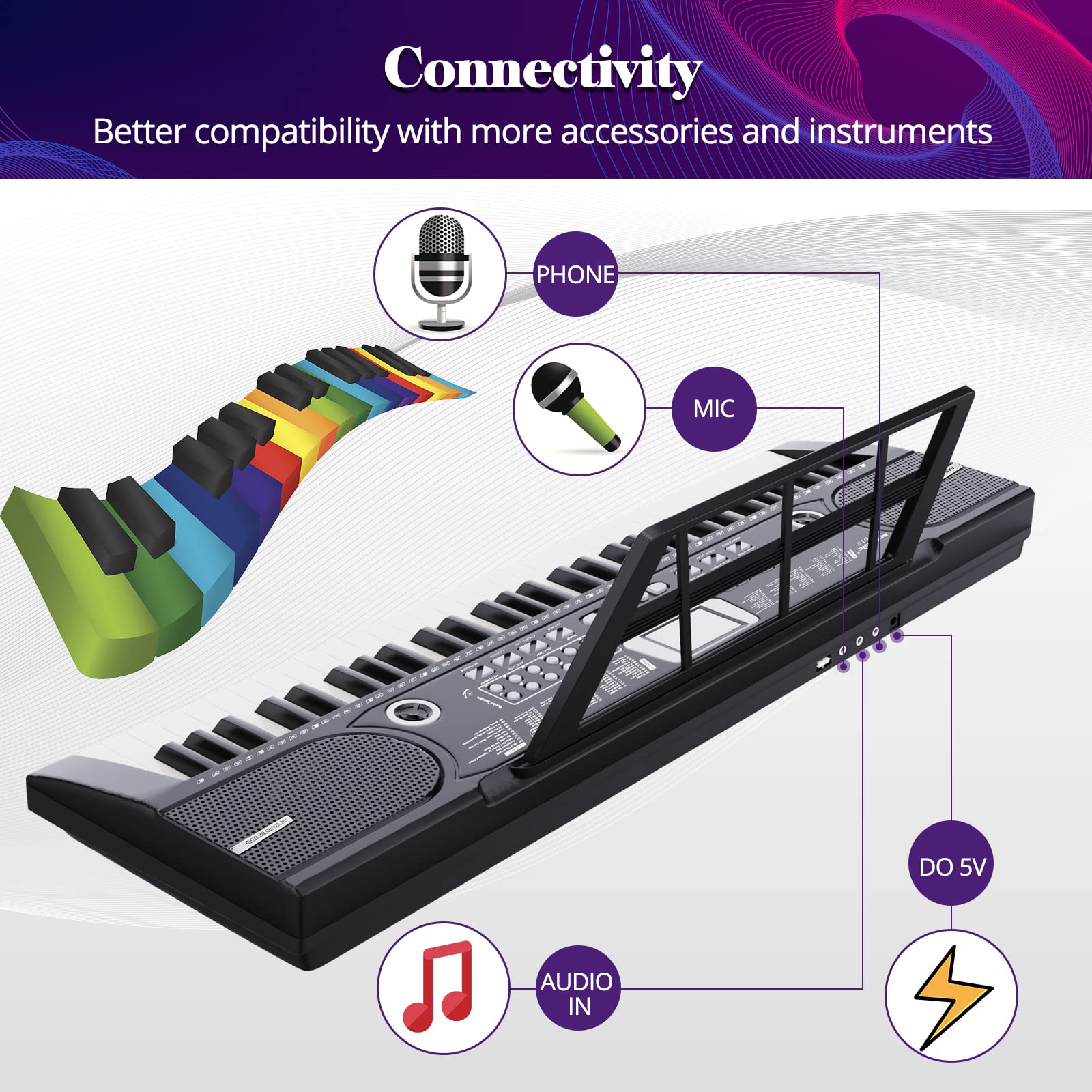 Camide 61 Keys Keyboard Piano, Electronic Digital Piano with Built-In Speaker Microphone, Sheet Stand and Power Supply, Portable Keyboard Gift Teaching for Beginners