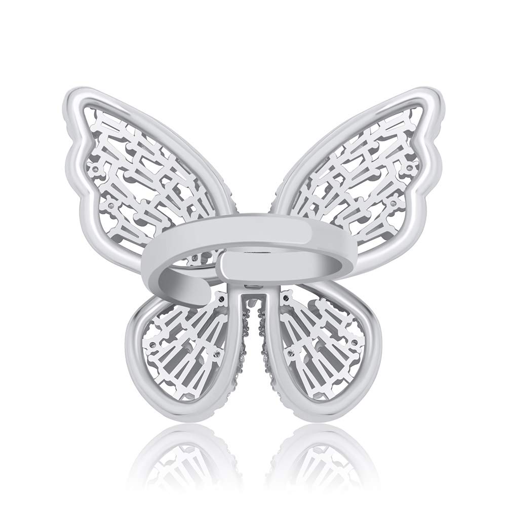 Ayaoch Sterling Silver Adjustable Butterfly Rings for Women Cubic Zirconia Ring Jewelry (silver)