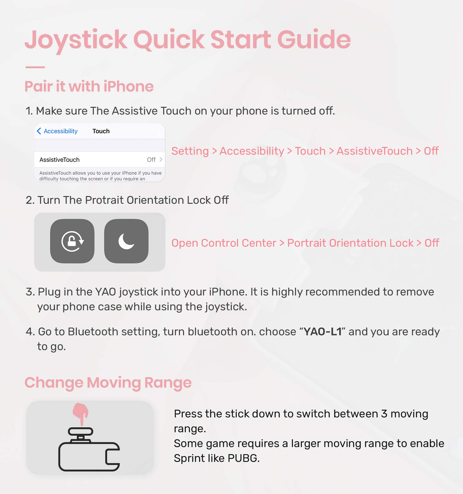 IFYOO Yao L1 PRO Mobile Game Controller Joystick for iPhone (iOS 13.4 or Later, For iOS Mobile Games), Gaming Gamepad Compatible with PUBGG Mobile, Call of Duty Mobile(CODM), Wild Rift, Genshin Impact