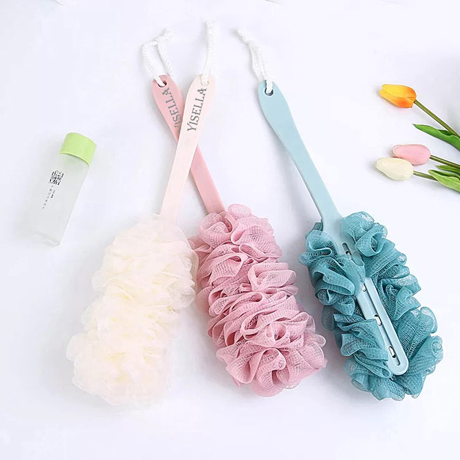 Back Scrubber for Shower for Women & Men Shower Back Brush PE Soft Mesh luffa sponges with Handle Shower Loofah On A Stick