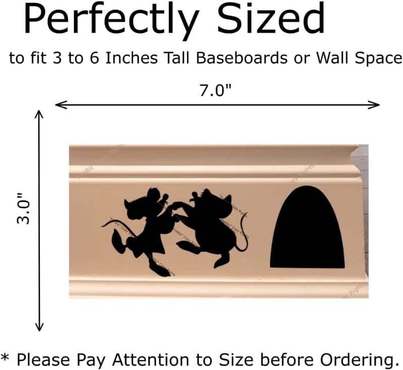 FnkBiz Jaq and Gus Wall Decal Mouse Hole Baseboard Sticker Mouse Hole Wall Decal 7 x 3 | Black | Set of 02 Decals