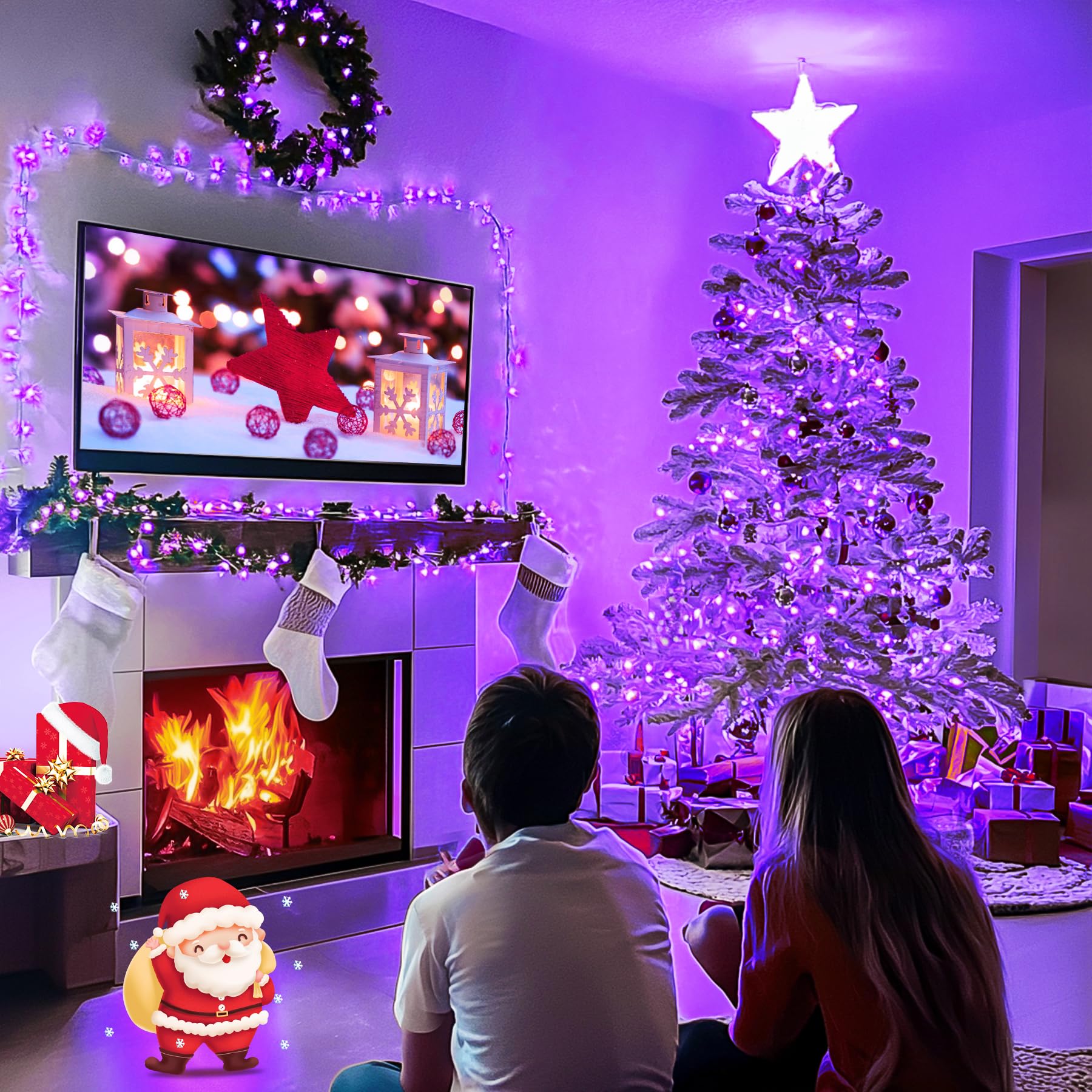 JMEXSUSS Connectable 100 LED Purple Christmas Lights Indoor, 8 Modes Plug in Purple Lights Clear Wire, 33ft Purple Christmas Tree Lights Outdoor for Christmas, Tree, Garden, Bedroom