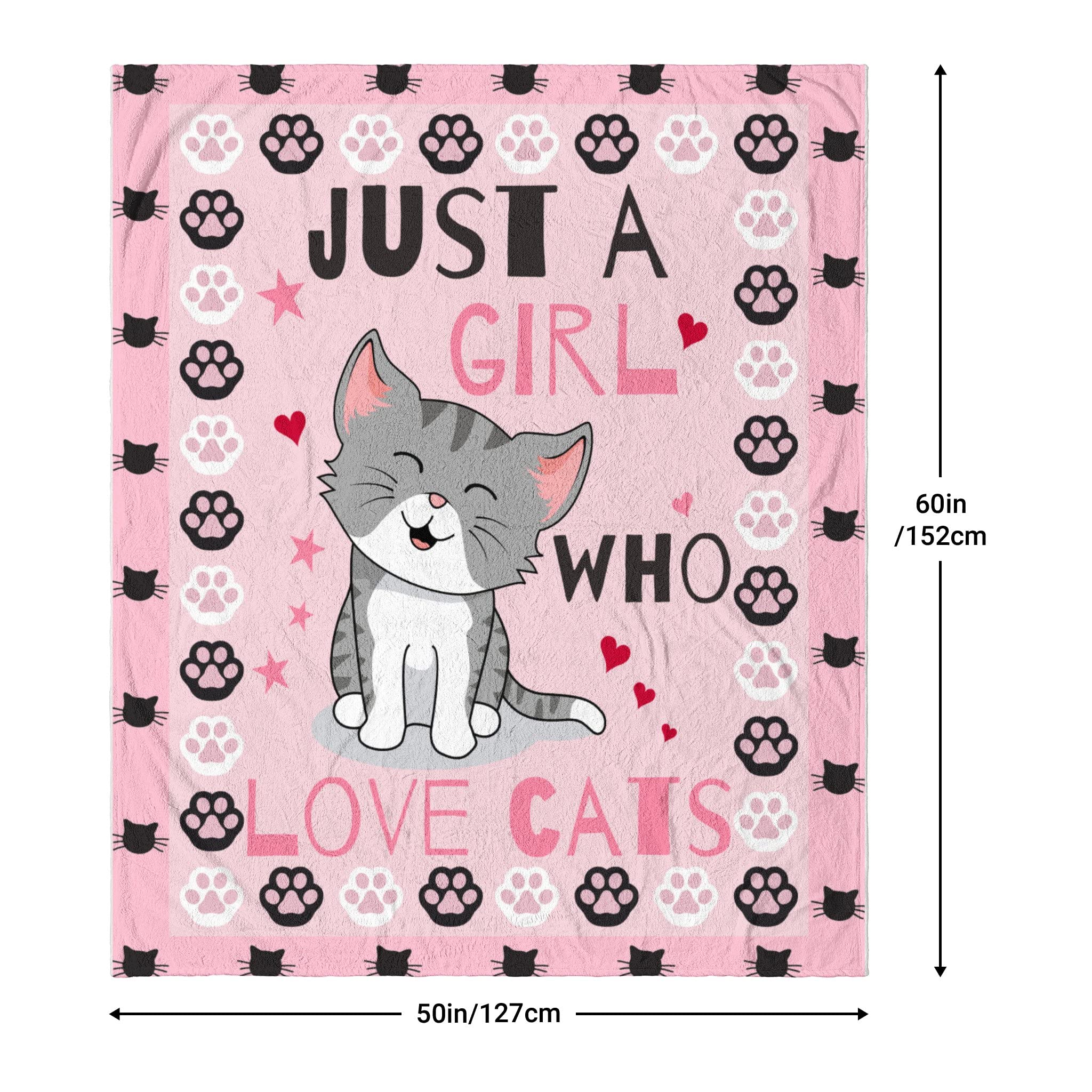 Cute Cat Throw Blanket Ultra Soft Warm Cozy Lightweight Microfiber Blankets, Just a Girl Who Loves Cats, Flannel Sherpa Fuzzy Fluffy Plush Throws for Sofa Couch Bedding All Season 60"x50"