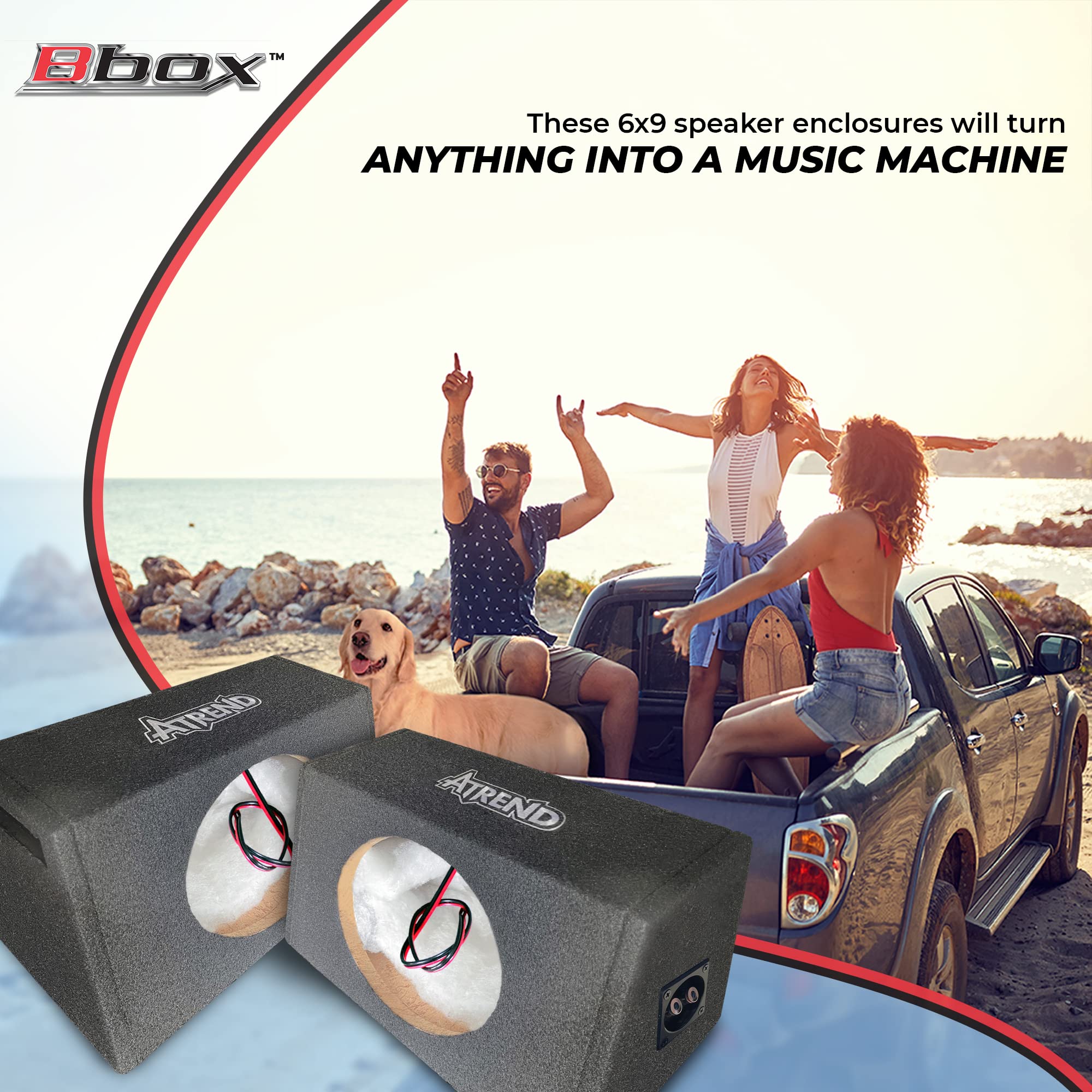 Atrend Bbox Vented 6β x 9β Pro Audio Tuned Speaker Subwoofer Enclosures - Designed, Engineered in USA - Improve Audio Quality, Sound & Bass - Nickle Finish Terminals